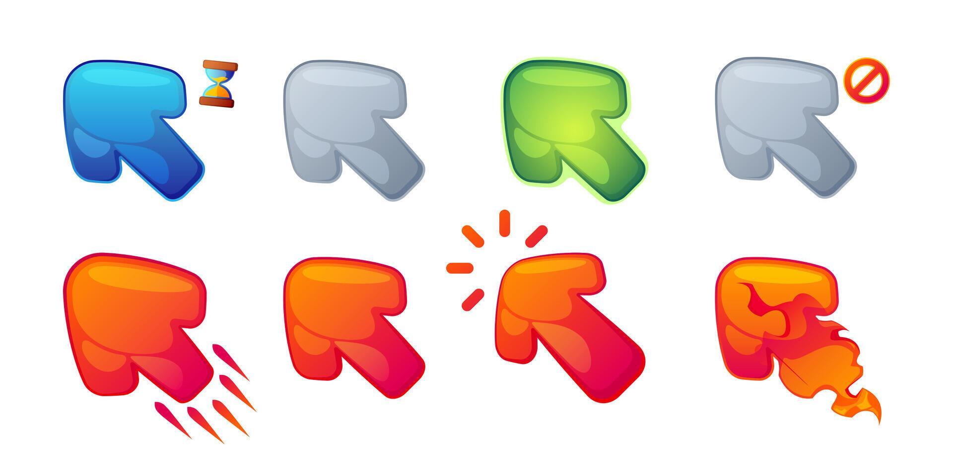 Game cursor click. Cartoon arrow and pointer animation for user ...