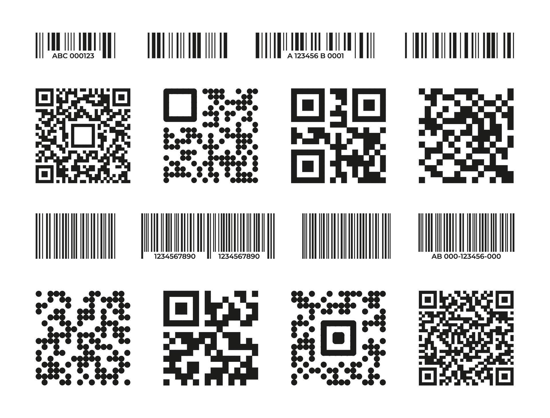 Barcodes and QR. Scan code for labeling and tracking, black stripes ...