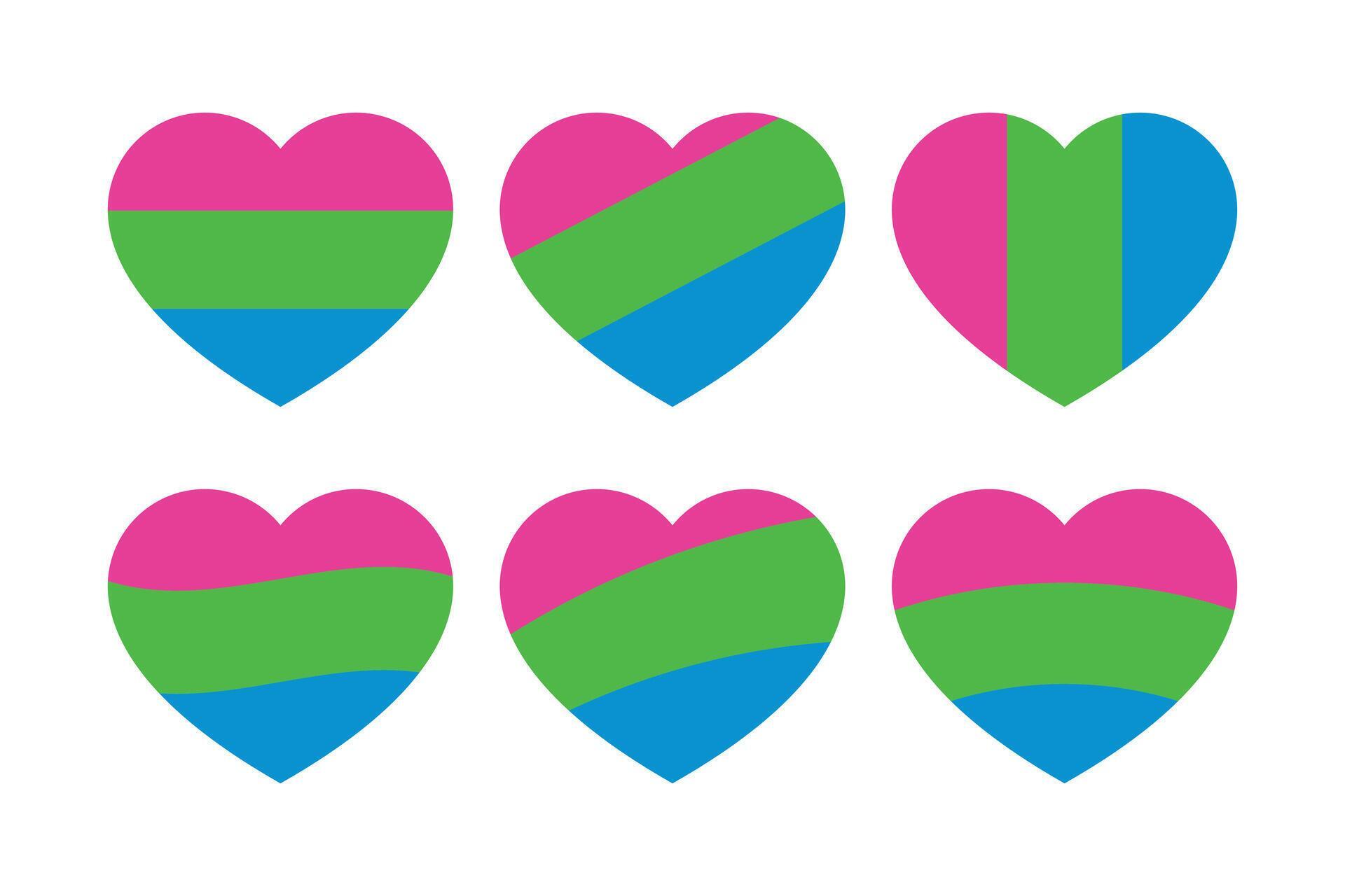 Pink Green And Blue Colored Heart Icons As The Colors Of The Polysexual Flag Lgbtqi Concept