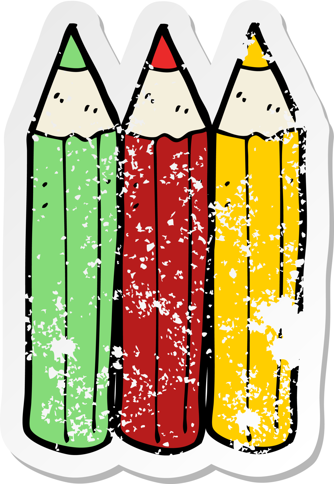 autocollant rétro en détresse d'un dessin animé crayons de couleur 40198798 PNG