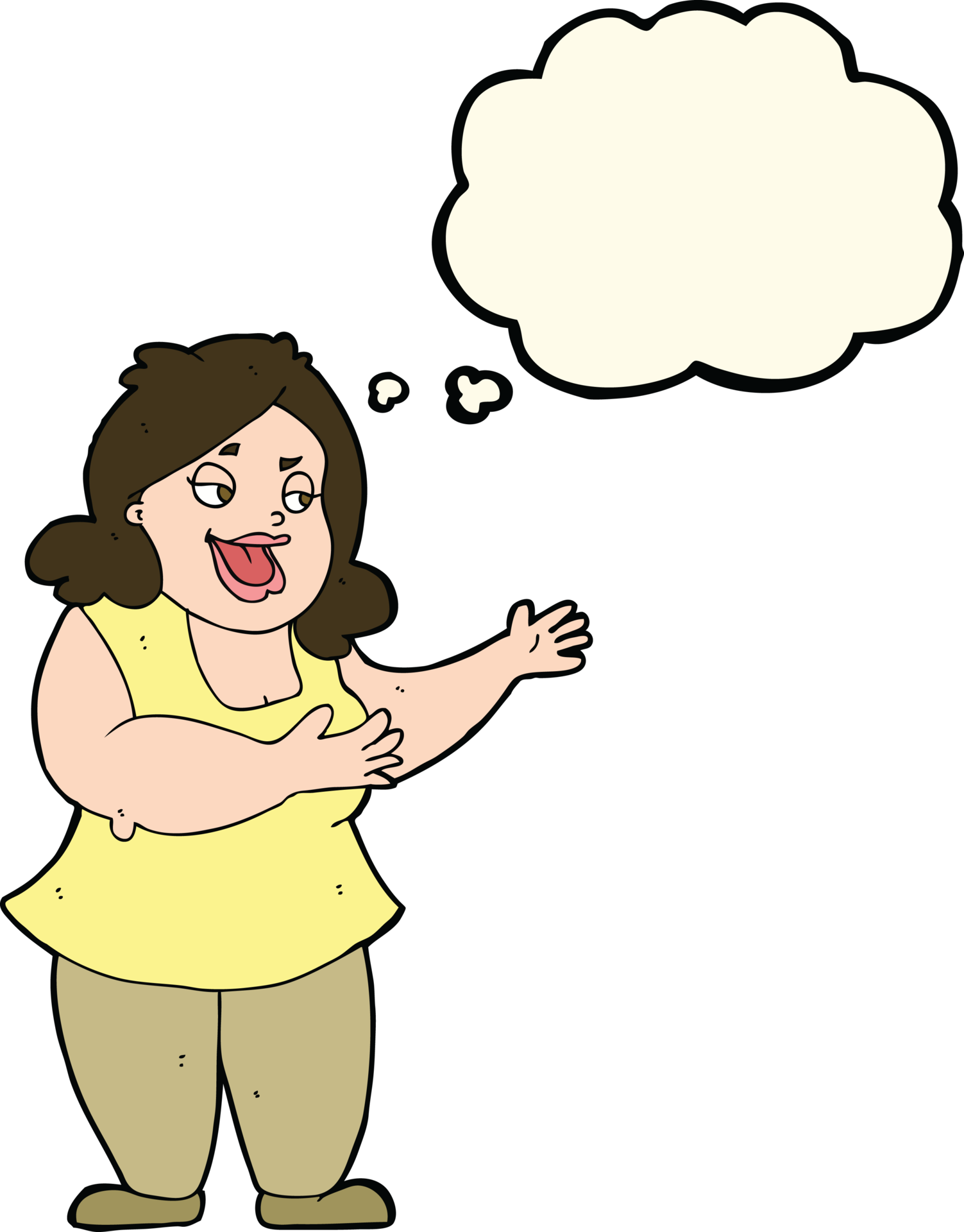 cartoon happy fat woman with thought bubble 40198853 PNG
