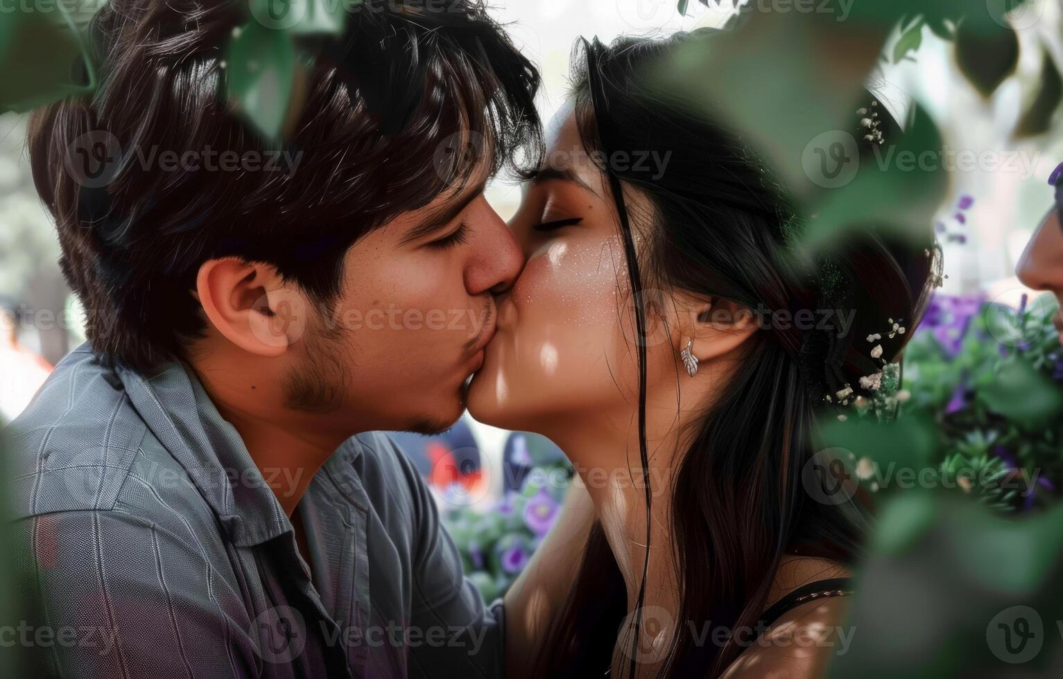 AI generated Couple kissing on lips outdoors sharing a loving, emotional kiss picture 40203991 ...