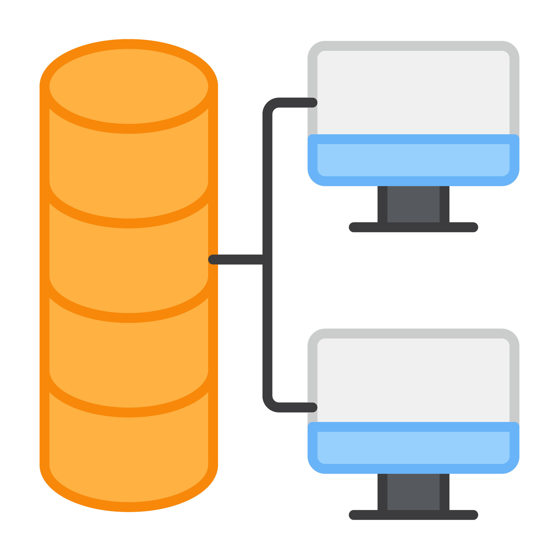 Database connected with monitors, icon of data transfer 40205074 Vector ...