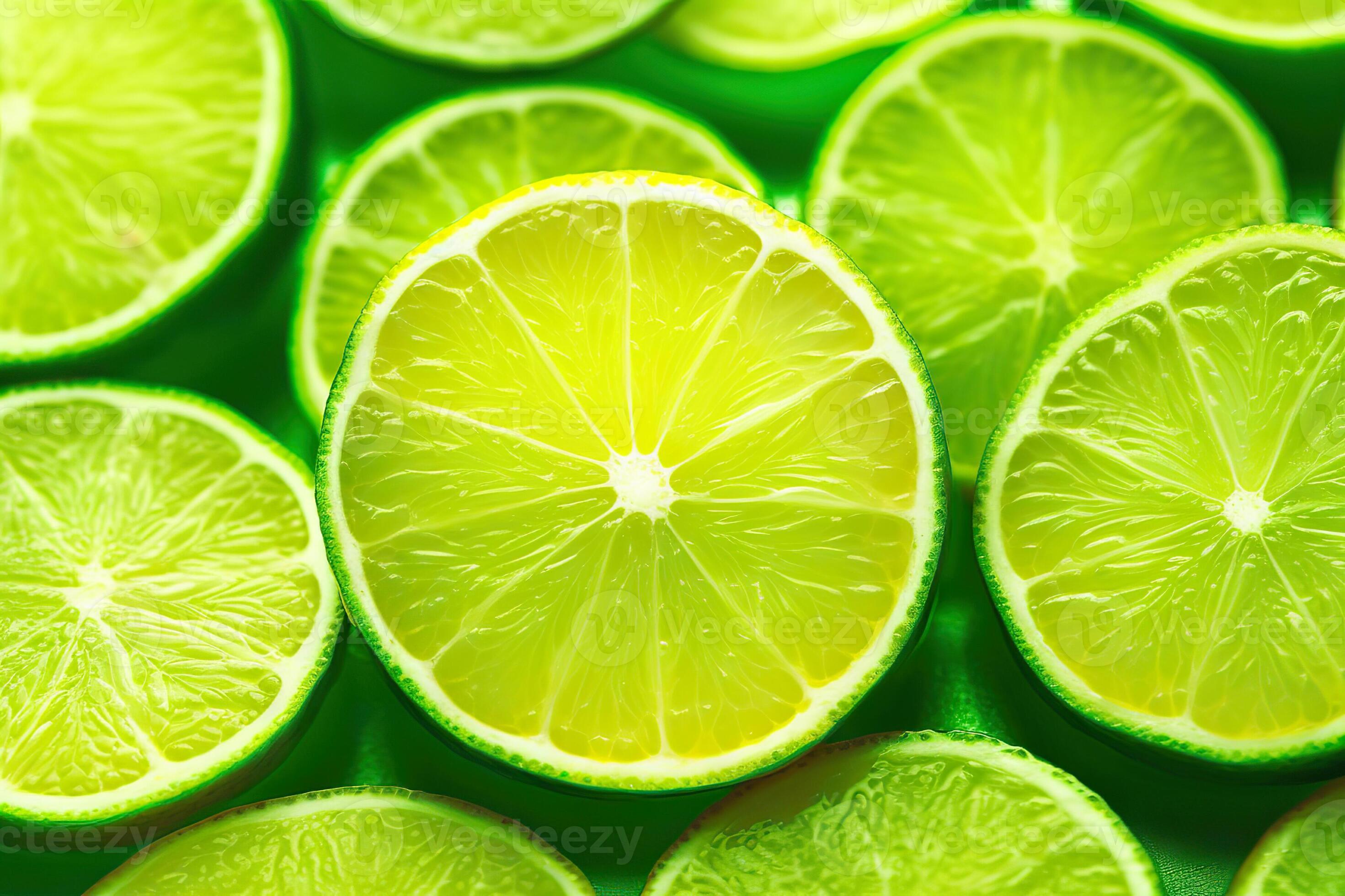 AI generated Refreshing Lime Slice on Bright Green Background for Summer Themed Designs. created ...