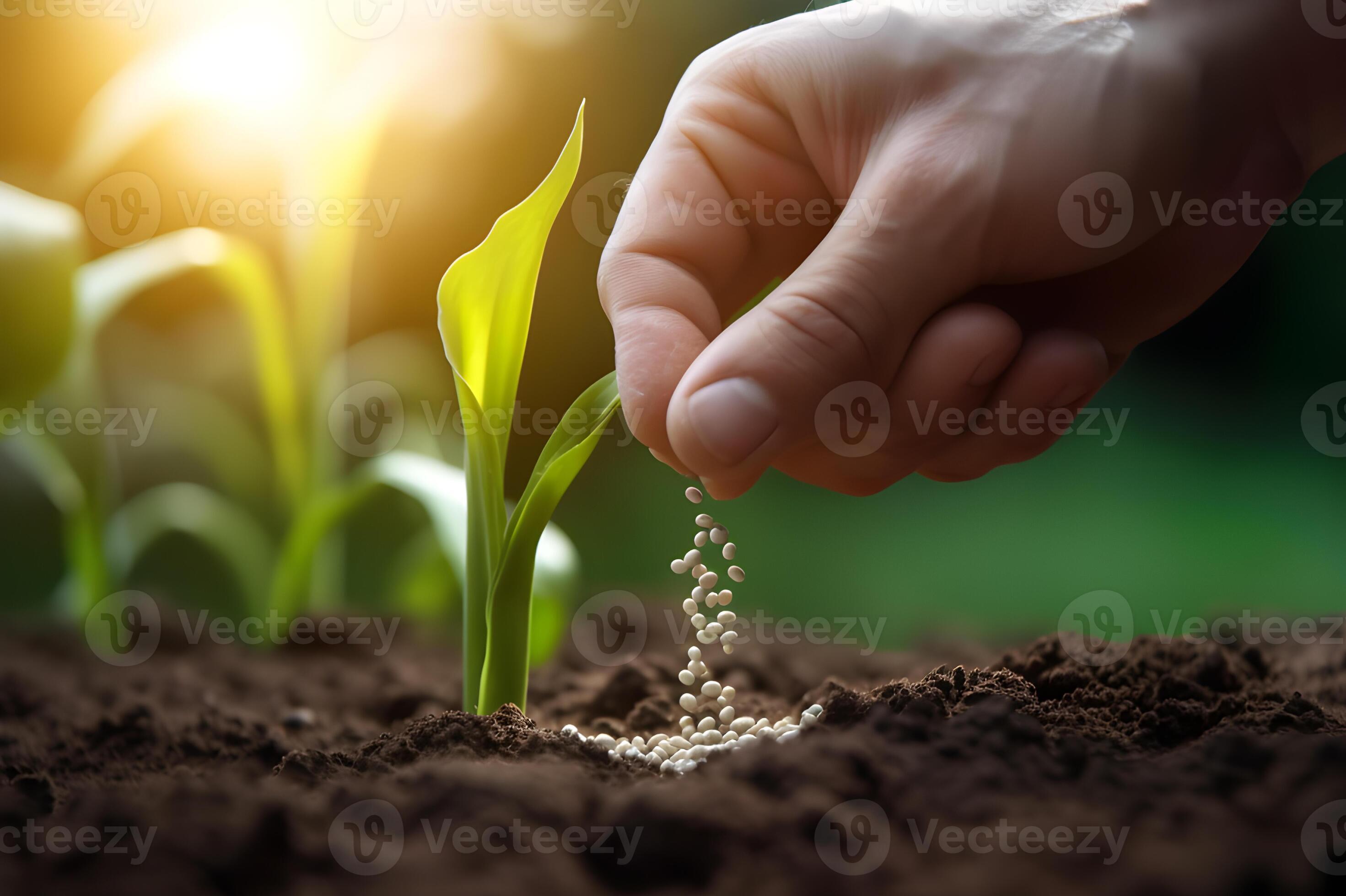 AI generated Farmer's Hands Cultivating Seeds in the Field. created with Generative AI 40212855 ...