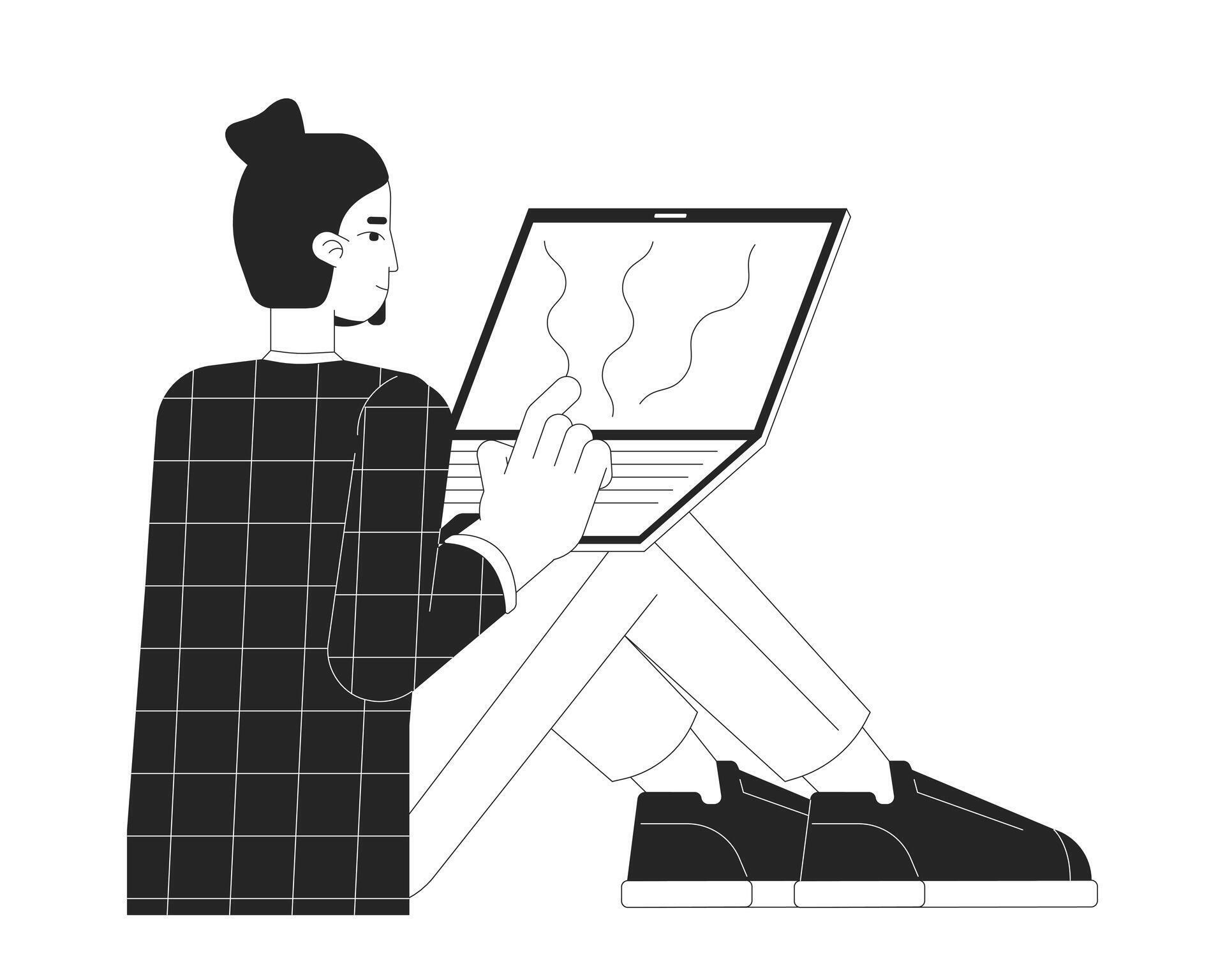 Software development engineer black and white 2D line cartoon character ...