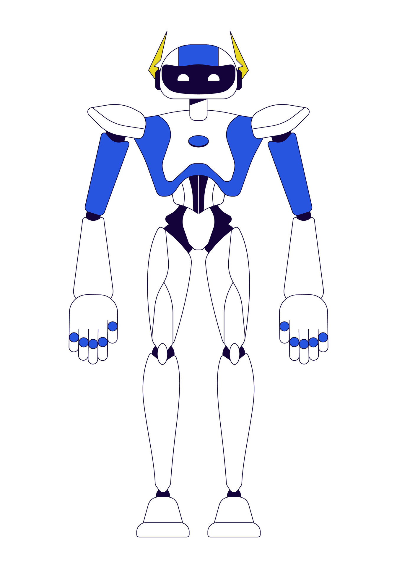 Robot 2D linear cartoon character. Robotics technology. Machine ...