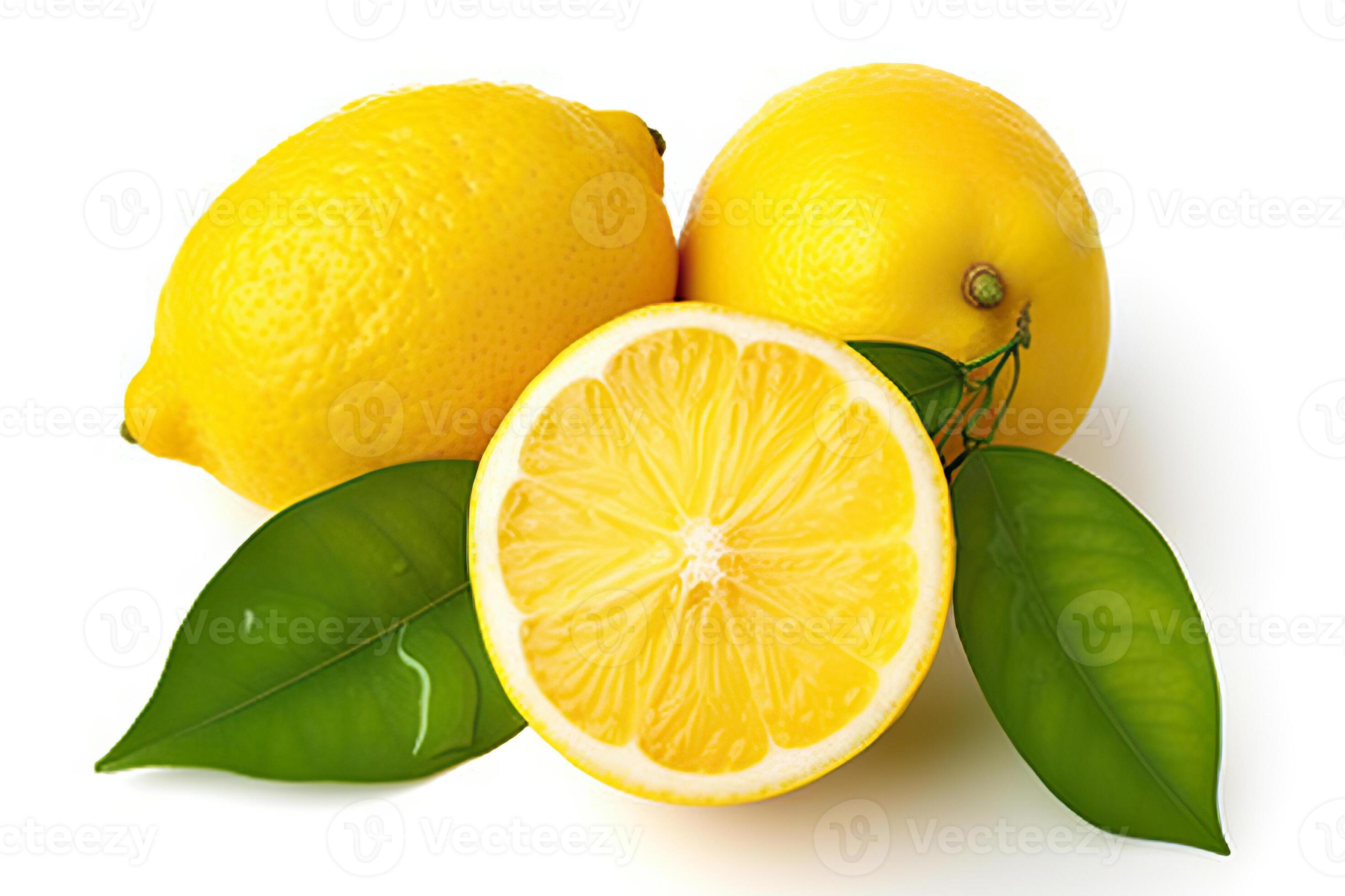 AI generated Refreshing Lemons with Leaves on White Background. created with Generative AI ...