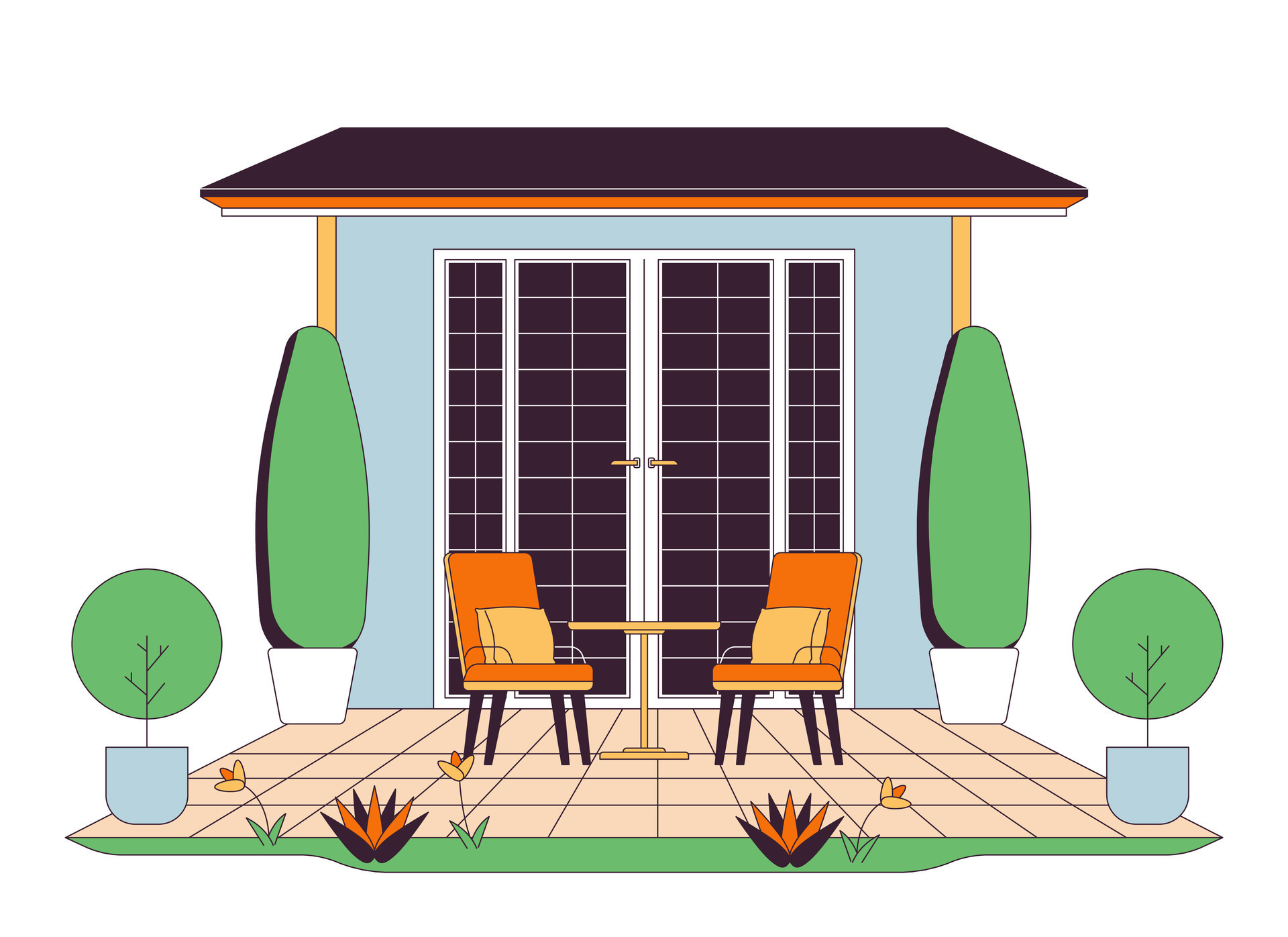House Terrace Furniture 2d Linear Cartoon Object Suburbs Peaceful