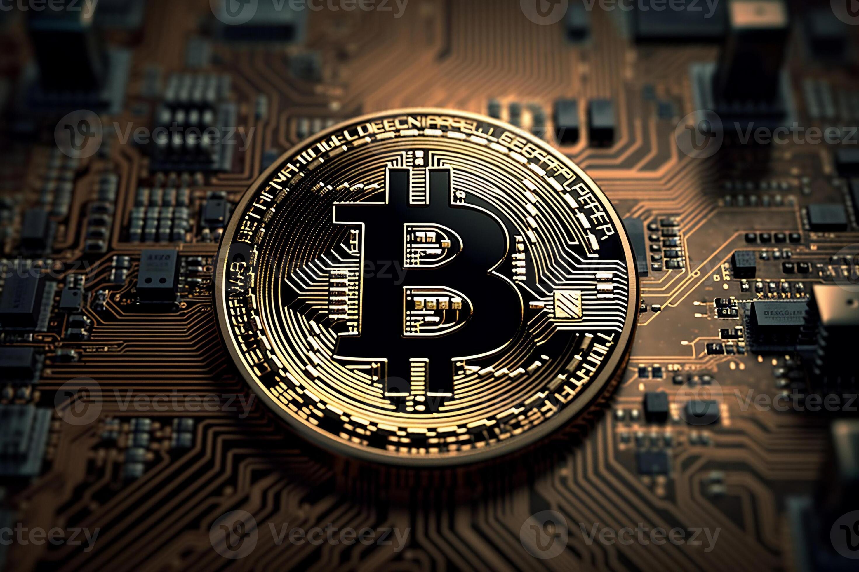 AI generated Bitcoin on Circuit Board The Intersection of Technology and Currency. created with ...