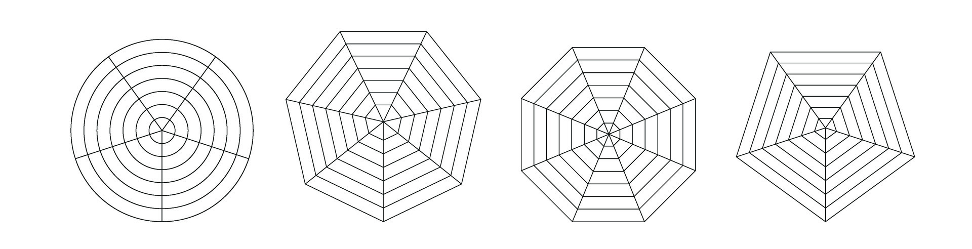 Pentagon and hexagon chart , for 5 point radar or spider diagrams. for ...