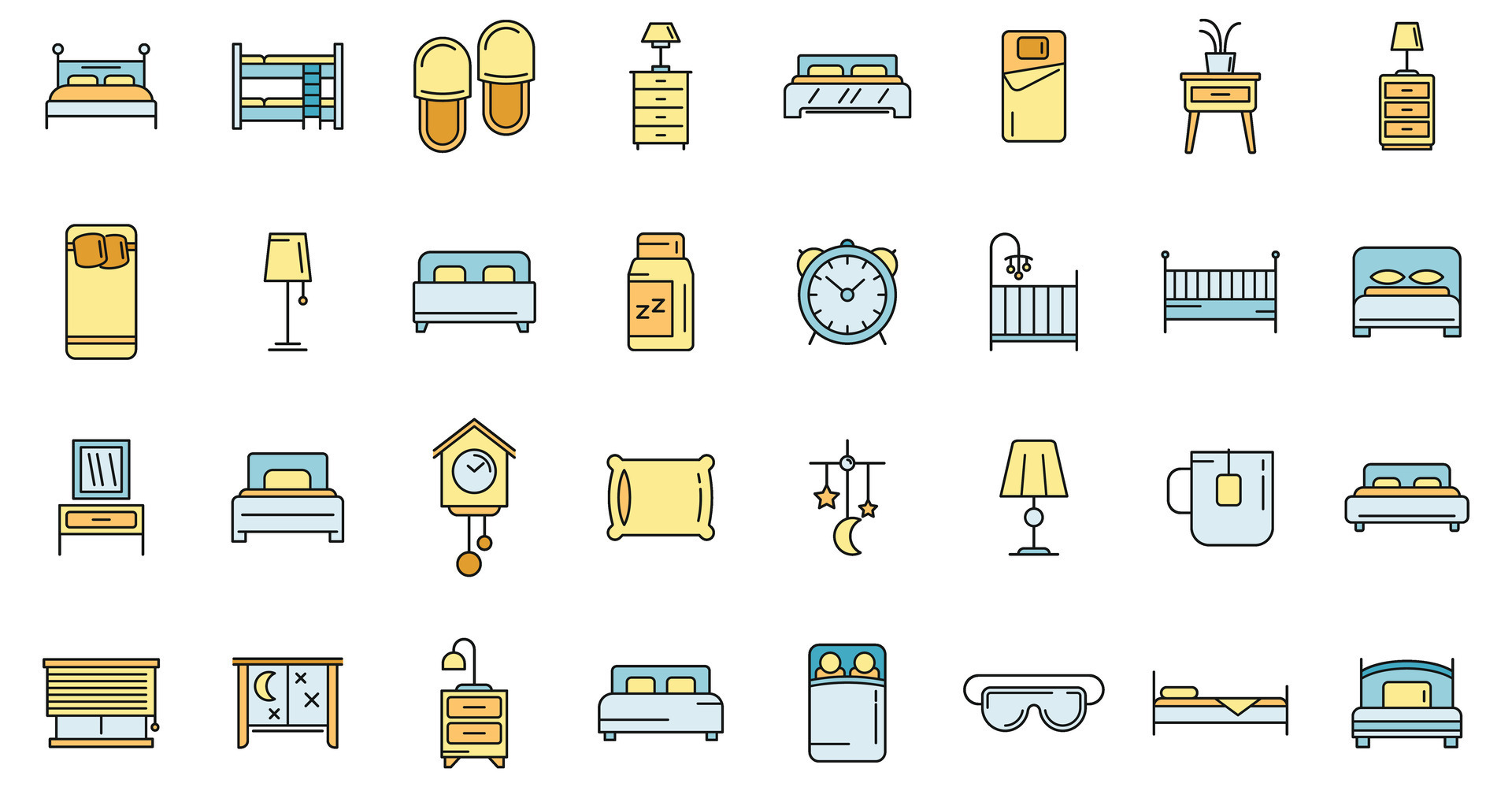 Bedroom icons set vector color line 40268971 Vector Art at Vecteezy