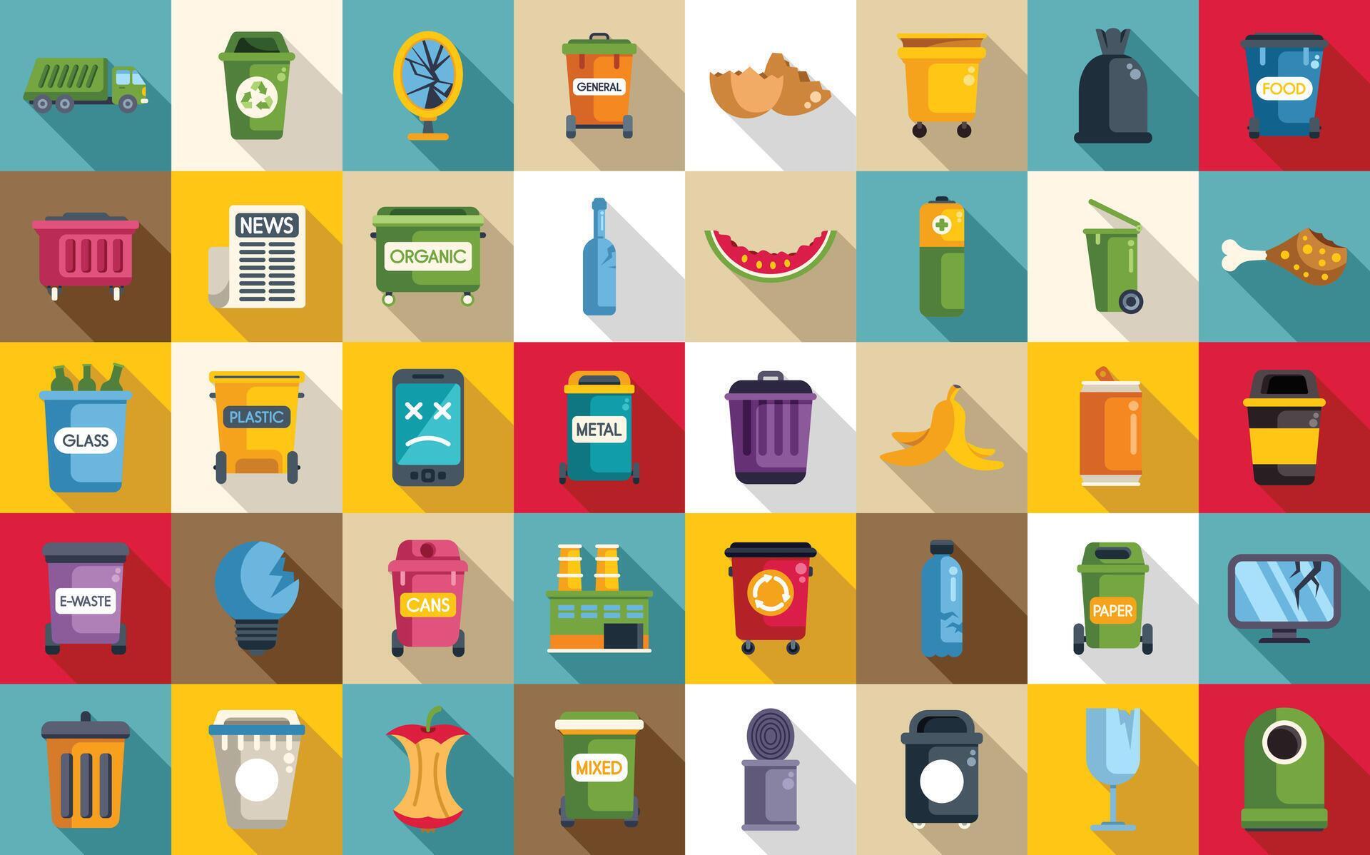 Waste sorting icons set flat vector. Garbage sort ecology 40270224 ... Waste sorting icons set flat vector. Garbage sort ecology 40270224 ...