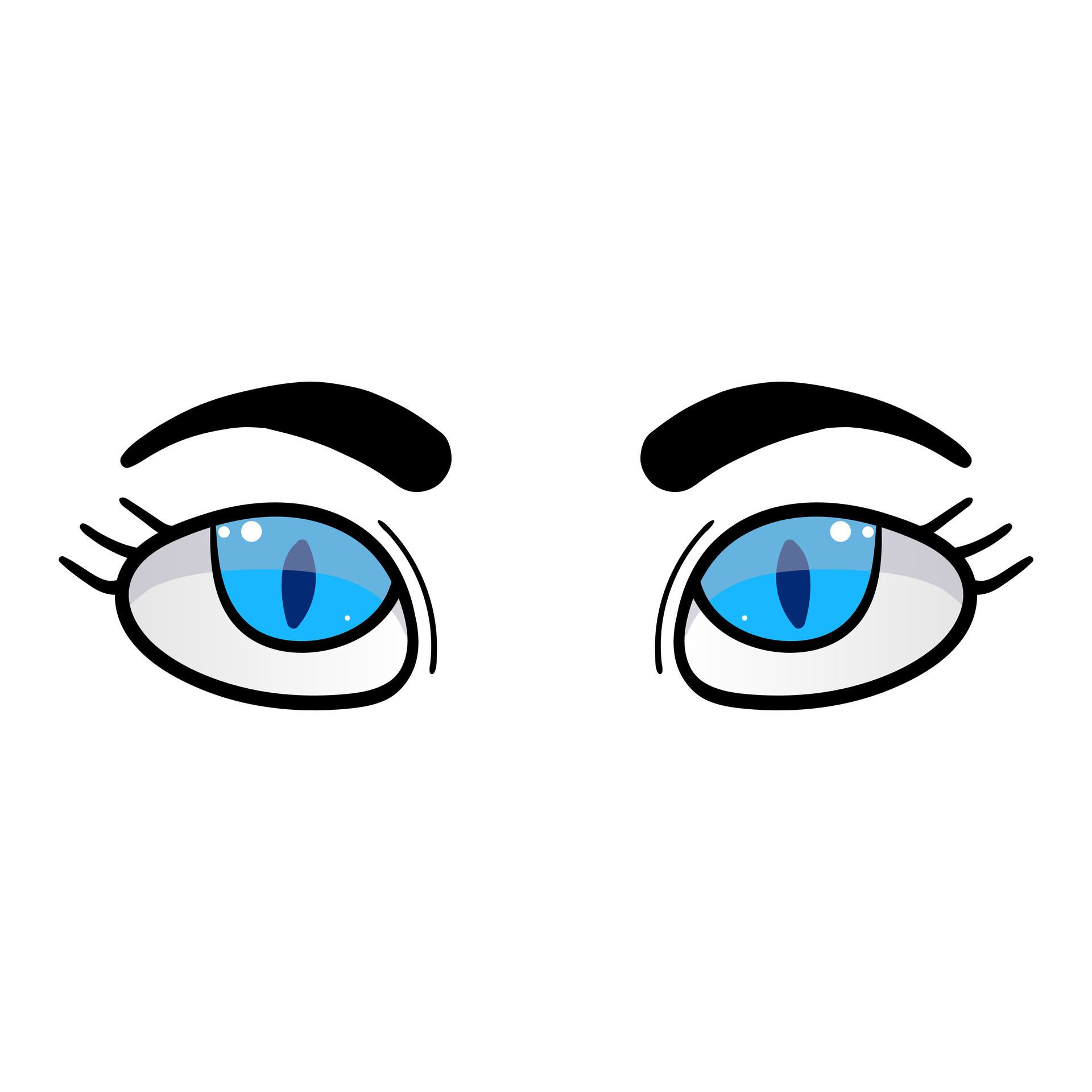 Female Blue Eyes Comic Isolated On White Background Hand Drawn Open