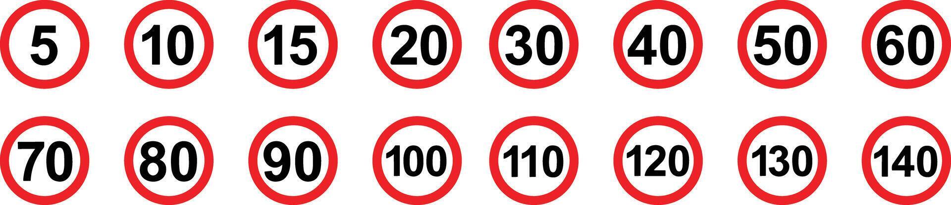 Road Speed Limit Sign Set. Set of generic speed limit signs with black ...