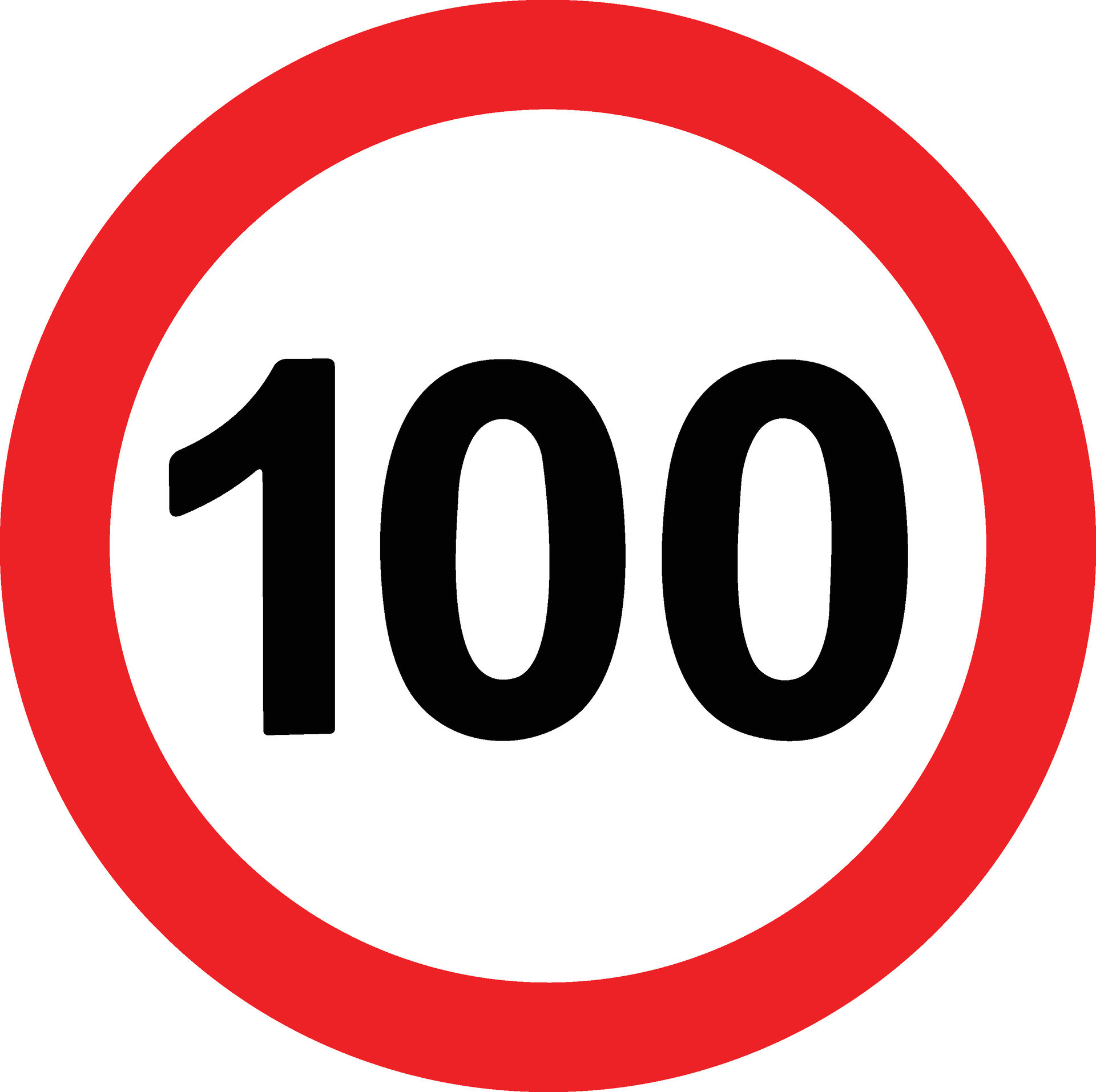 Road Speed Limit 100 hundred Sign. Generic speed limit sign with black number and red circle ...