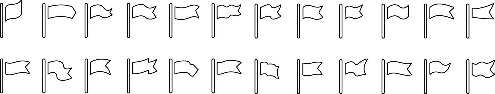 Flags pin icons collection. Set of black flag icons. Line Vector illustration. Waving Flag icon ...