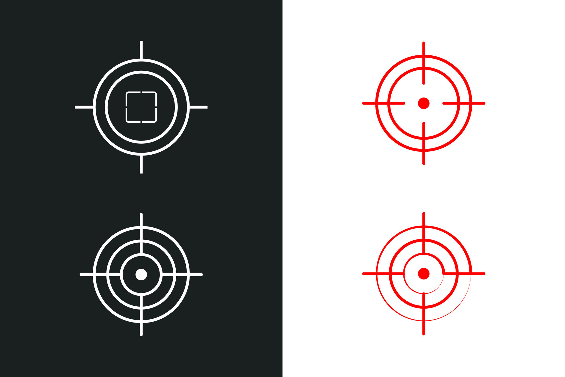 Target destination icon set. Focus cursor bullseye mark collection ...