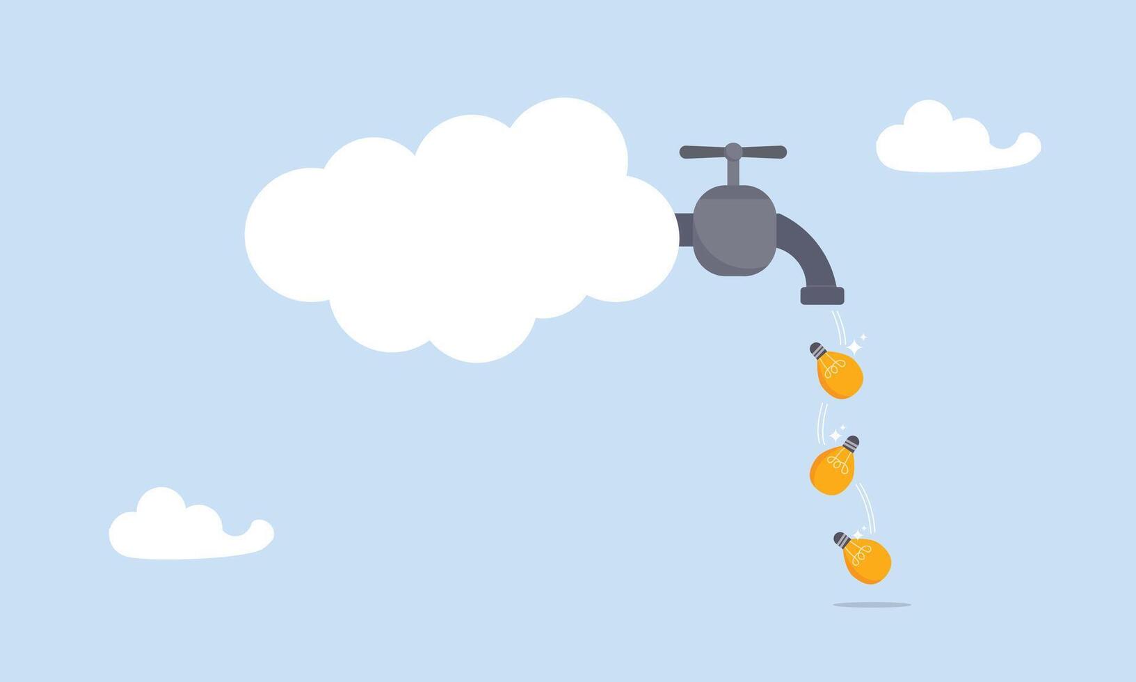 Group thinking bubble with faucet to get lightbulb idea output, thinking idea or brainstorm to ...