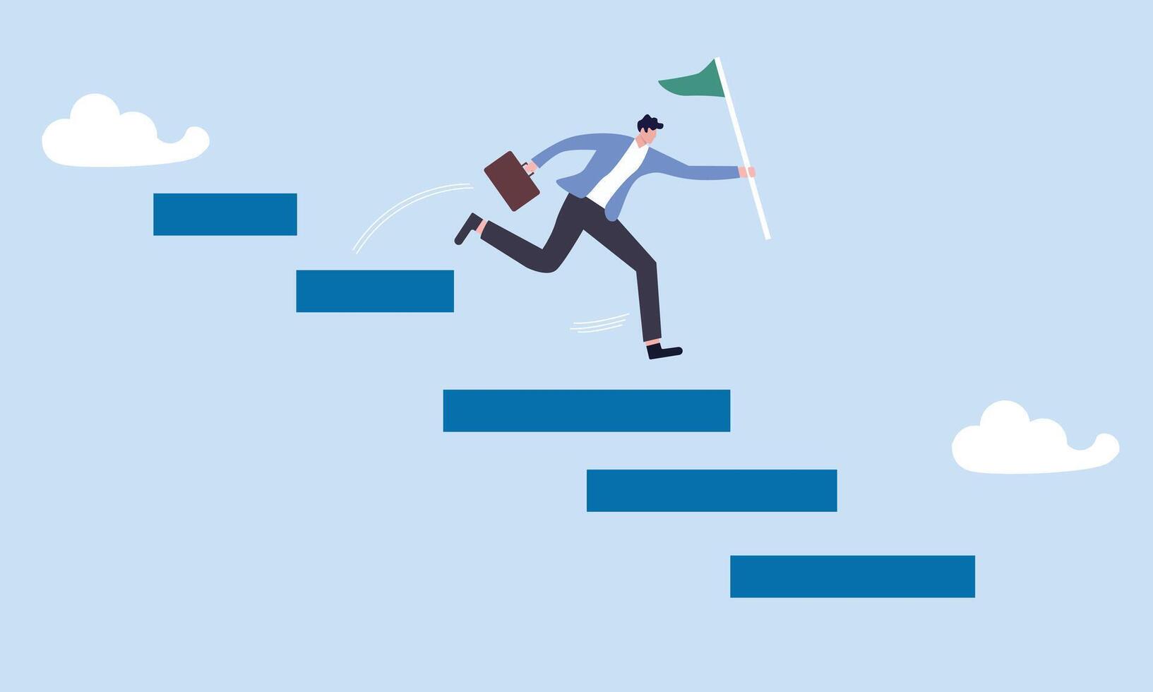 Businessman Project Manager With Winning Flag Jump On Project Management Diagram Project