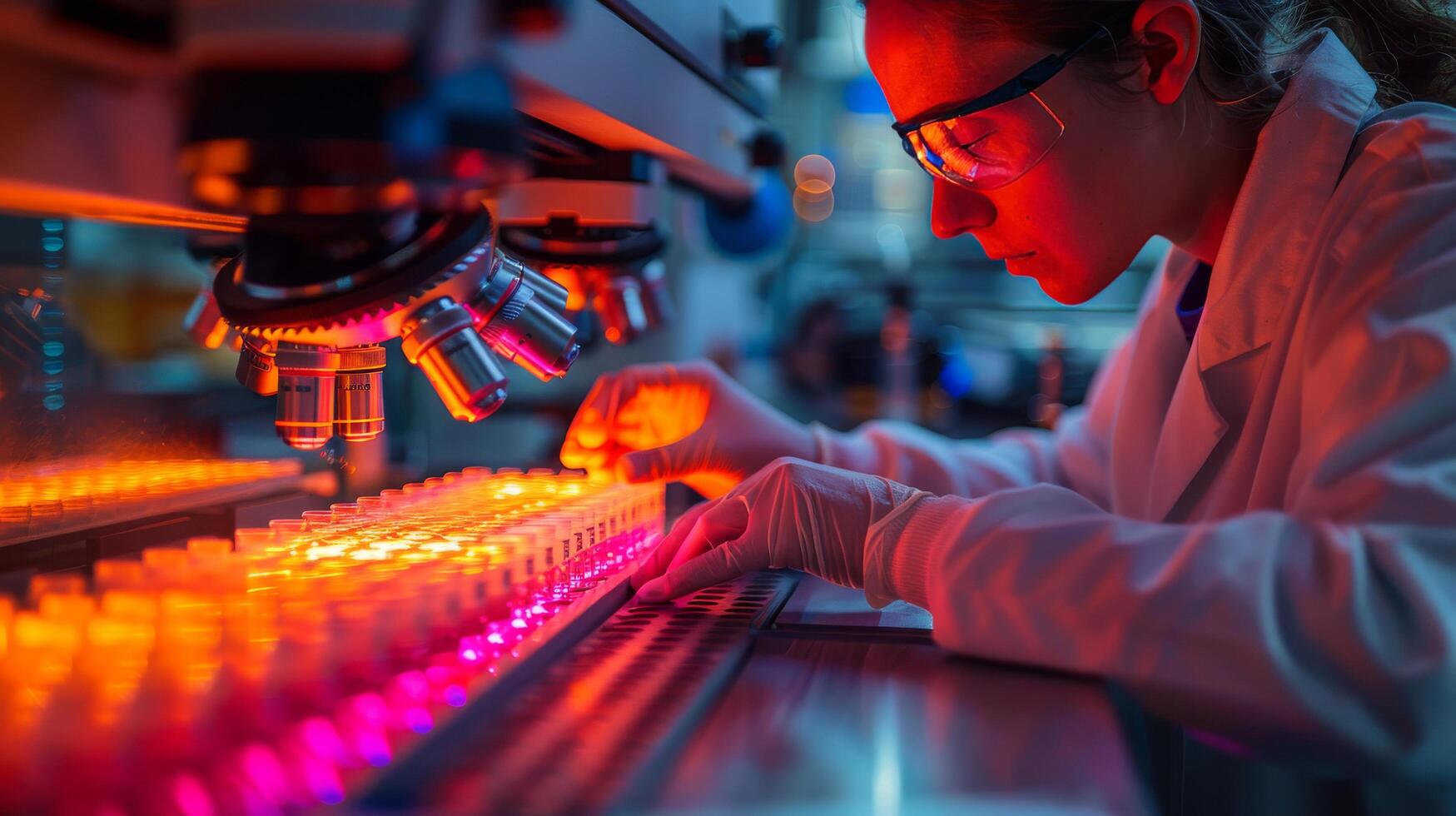 AI generated Woman in Lab Analyzing Data on Computer Screen 40294338 Stock Photo at Vecteezy