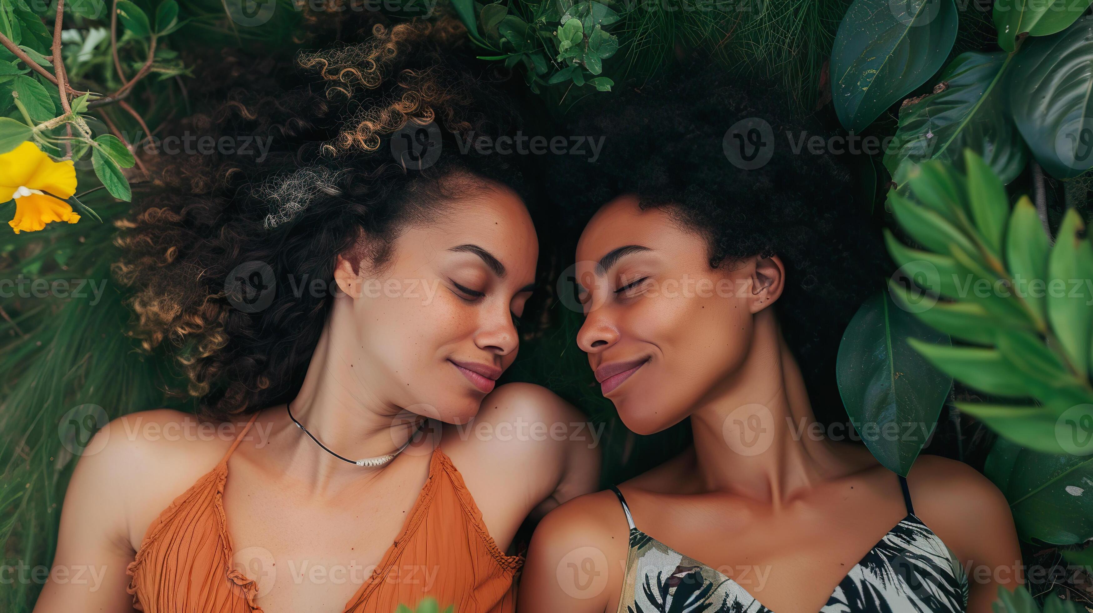 Ai Generated Loving Multiracial Lesbian Couple Lying In Nature