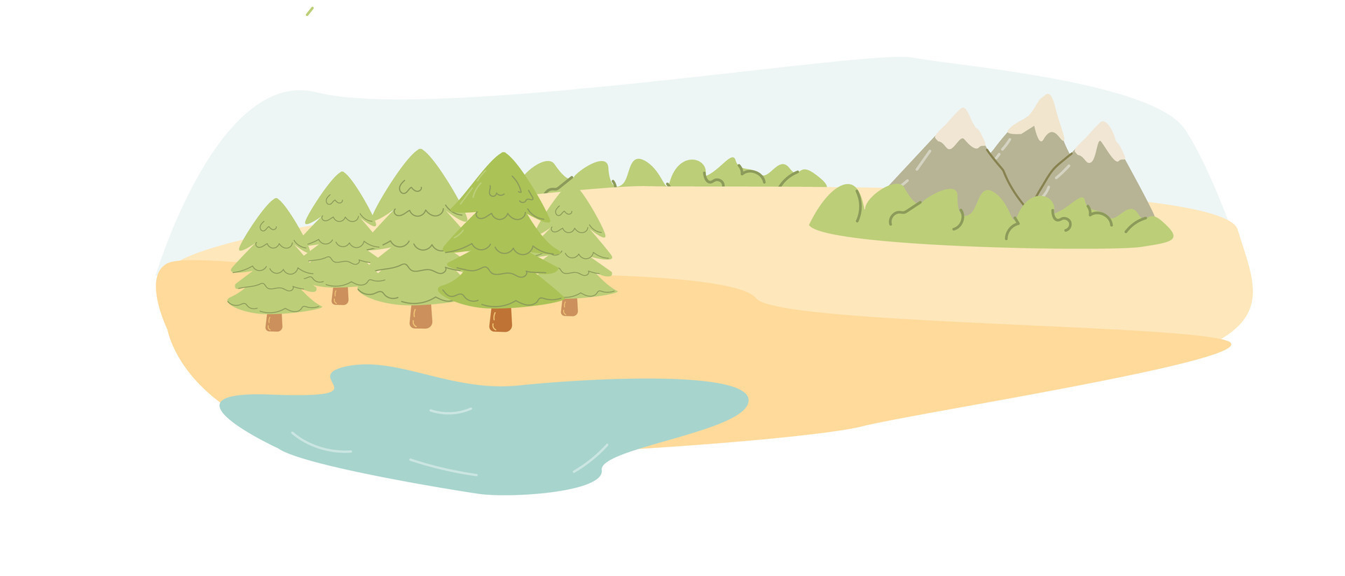 beautiful summer scenery of forest and mountain with lake landscape. Vector illustration for ...
