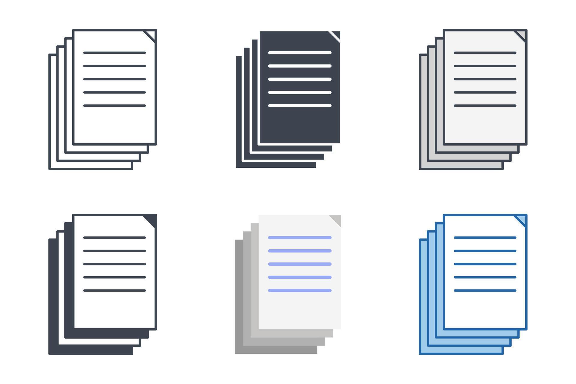 Multiple Pages icon collection with different styles. Multiple documents symbol vector ...