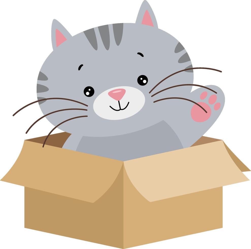 Cute cat waving inside cardboard box 40329213 Vector Art at Vecteezy