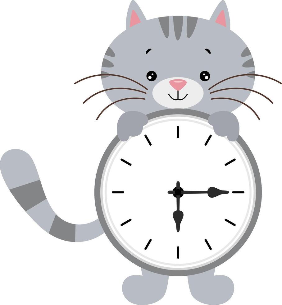 Cute cat with clock inside 40329306 Vector Art at Vecteezy