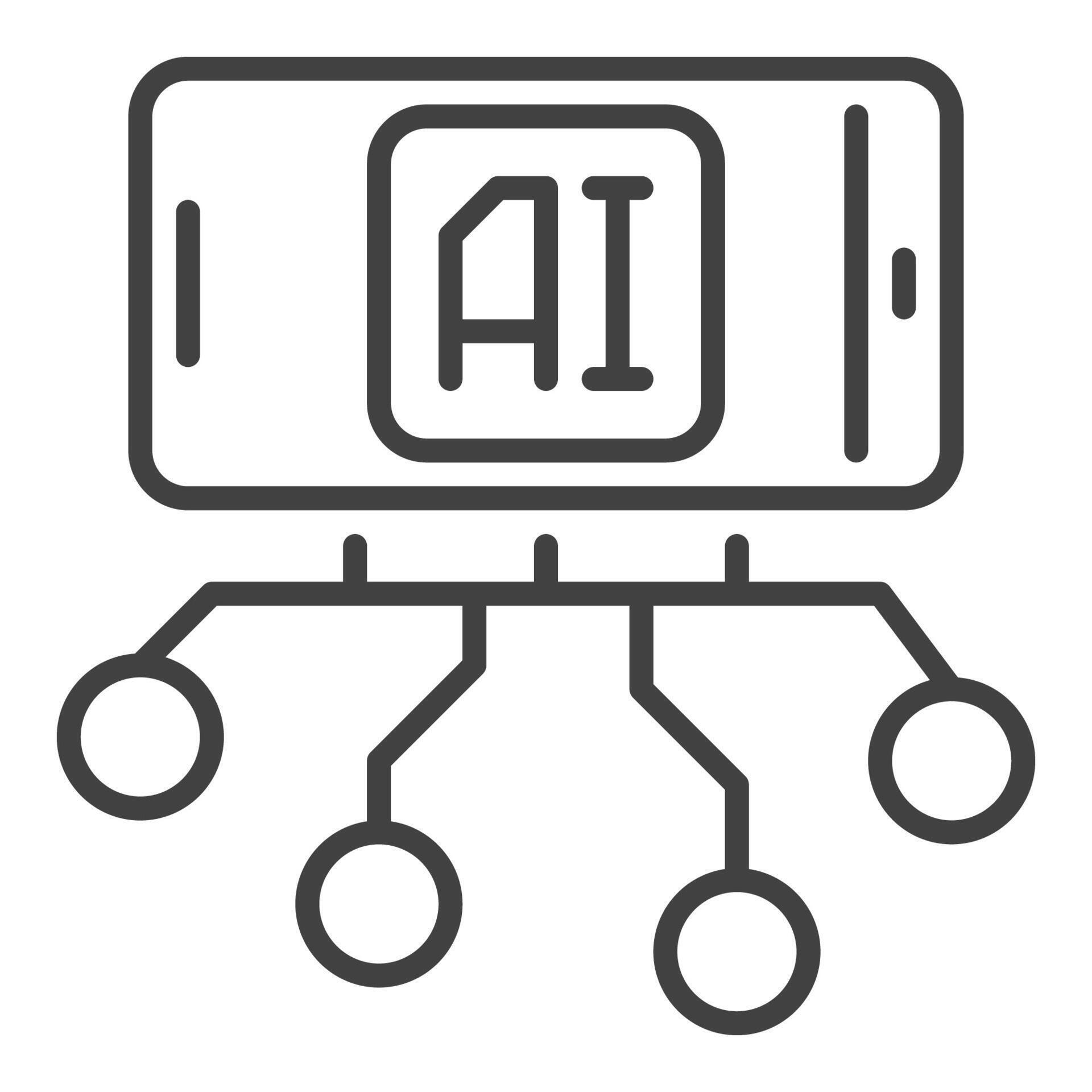 AI in Smartphone vector Phone with Artificial Intelligence thin line icon or design element ...