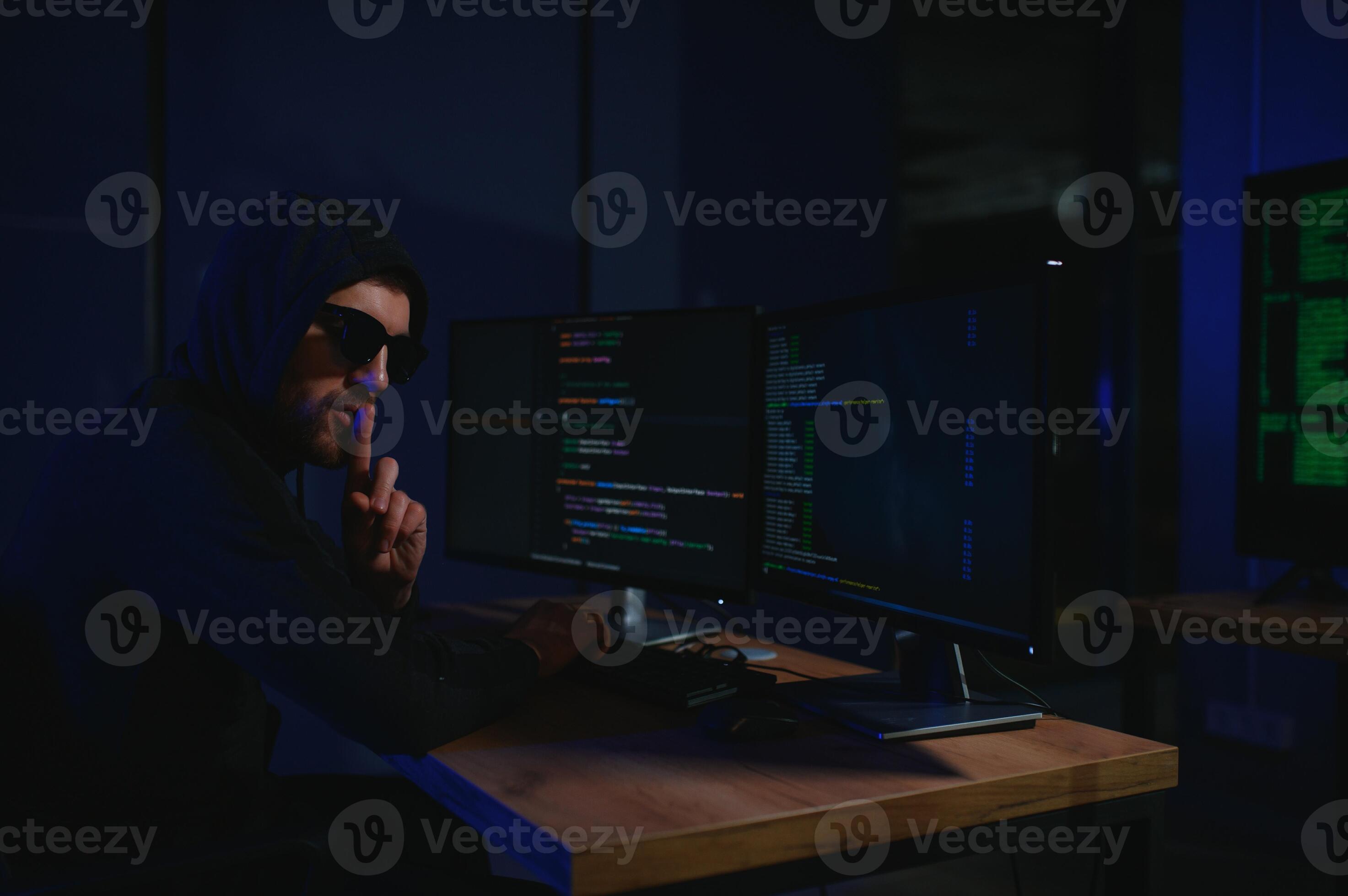 Wanted Hackers Coding Virus Ransomware Using Laptops And Computers