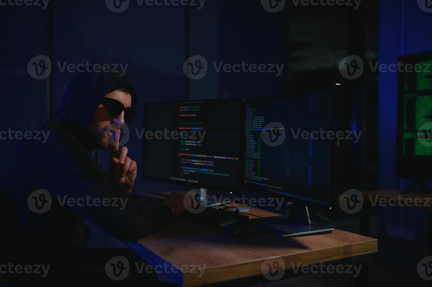 Wanted Hackers Coding Virus Ransomware Using Laptops And Computers Cyber Attack System