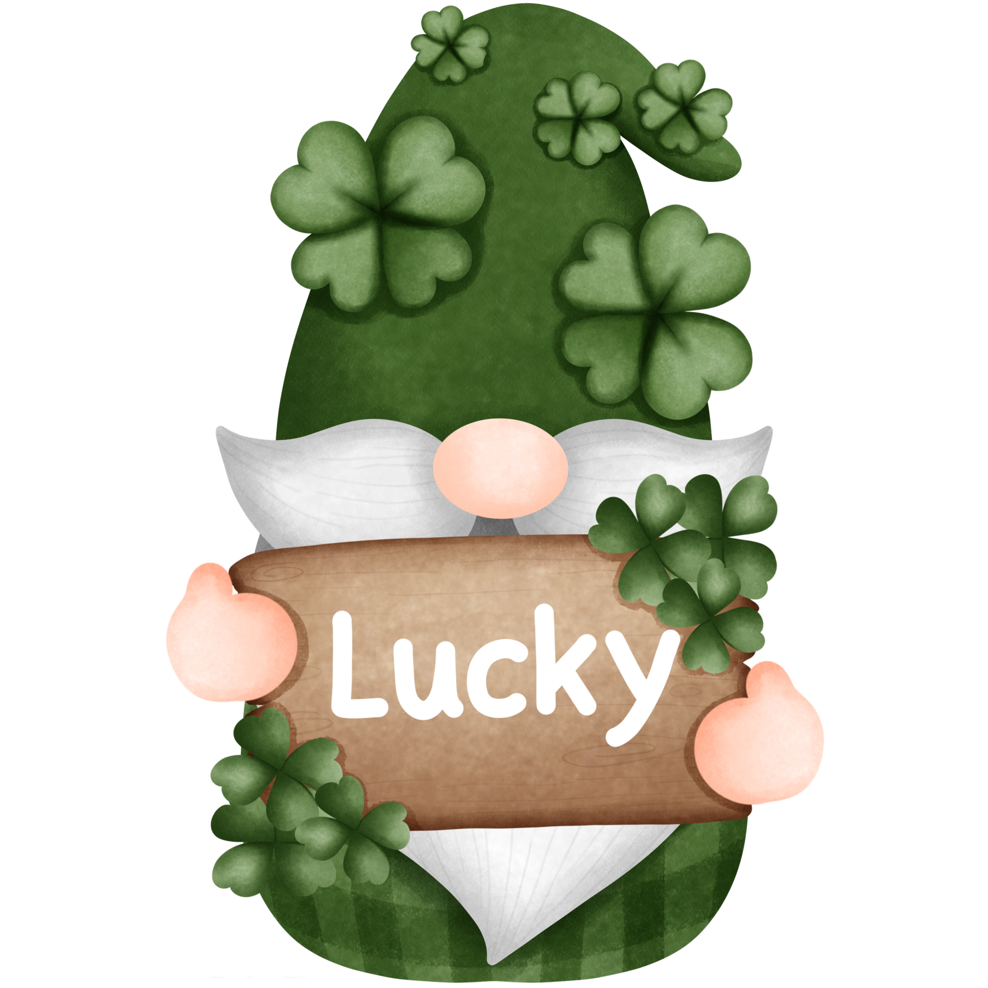 Watercolor St Patricks Day Gnome Clipart With Wooden Sign Of Lucky