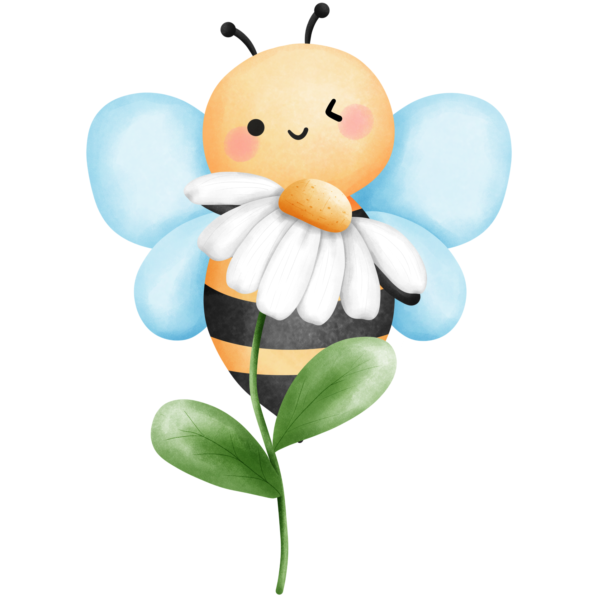 Little bee with white daisy flower watercolor clipart, Hand drawn cute ...