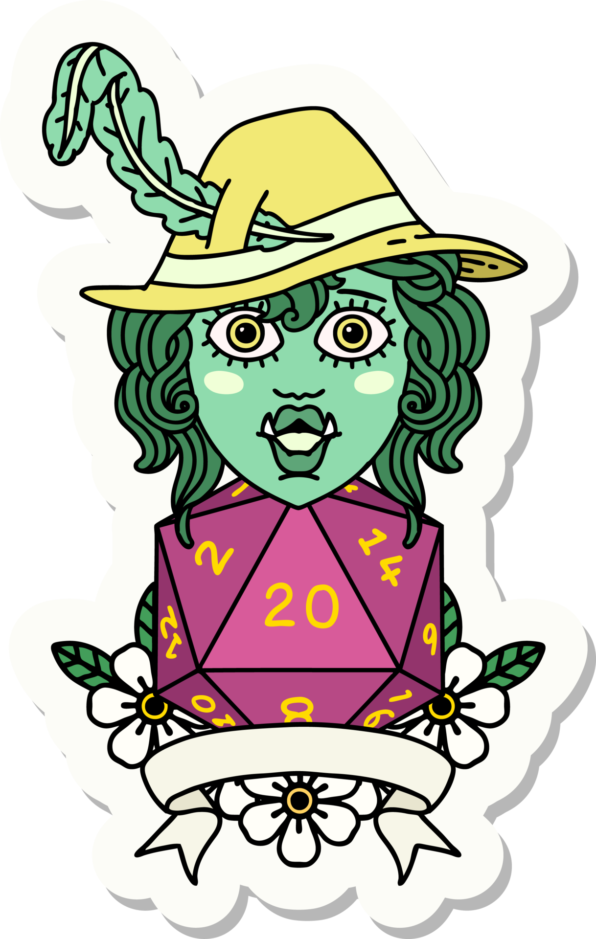 Sticker Of A Half Orc Bard With Natural 20 Dice Roll 40353591 Png