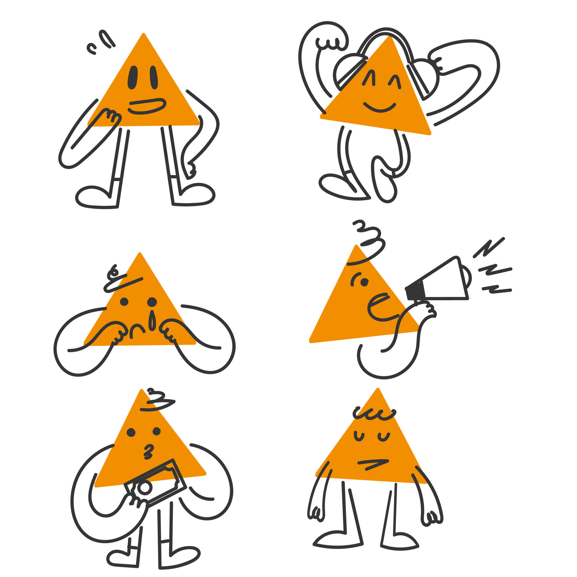 Hand Drawn Doodle Triangle Shape Character Gesture Collection