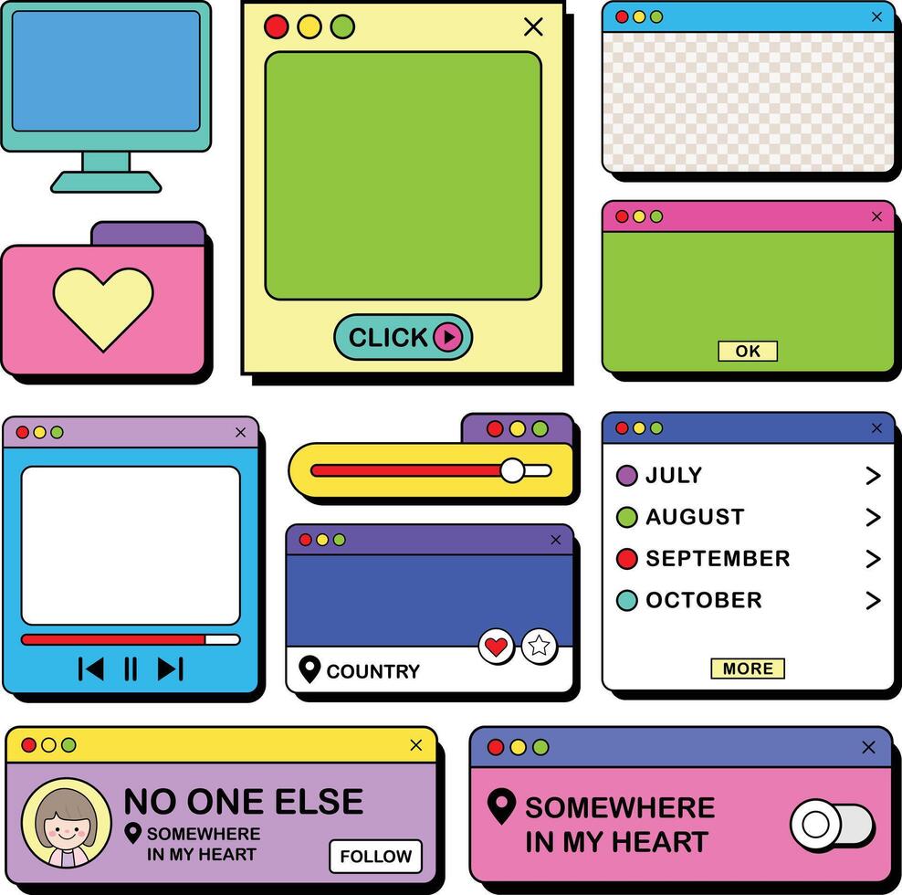 Neobrutalism Retro Simply Ui Tab Window Elements Collection Design