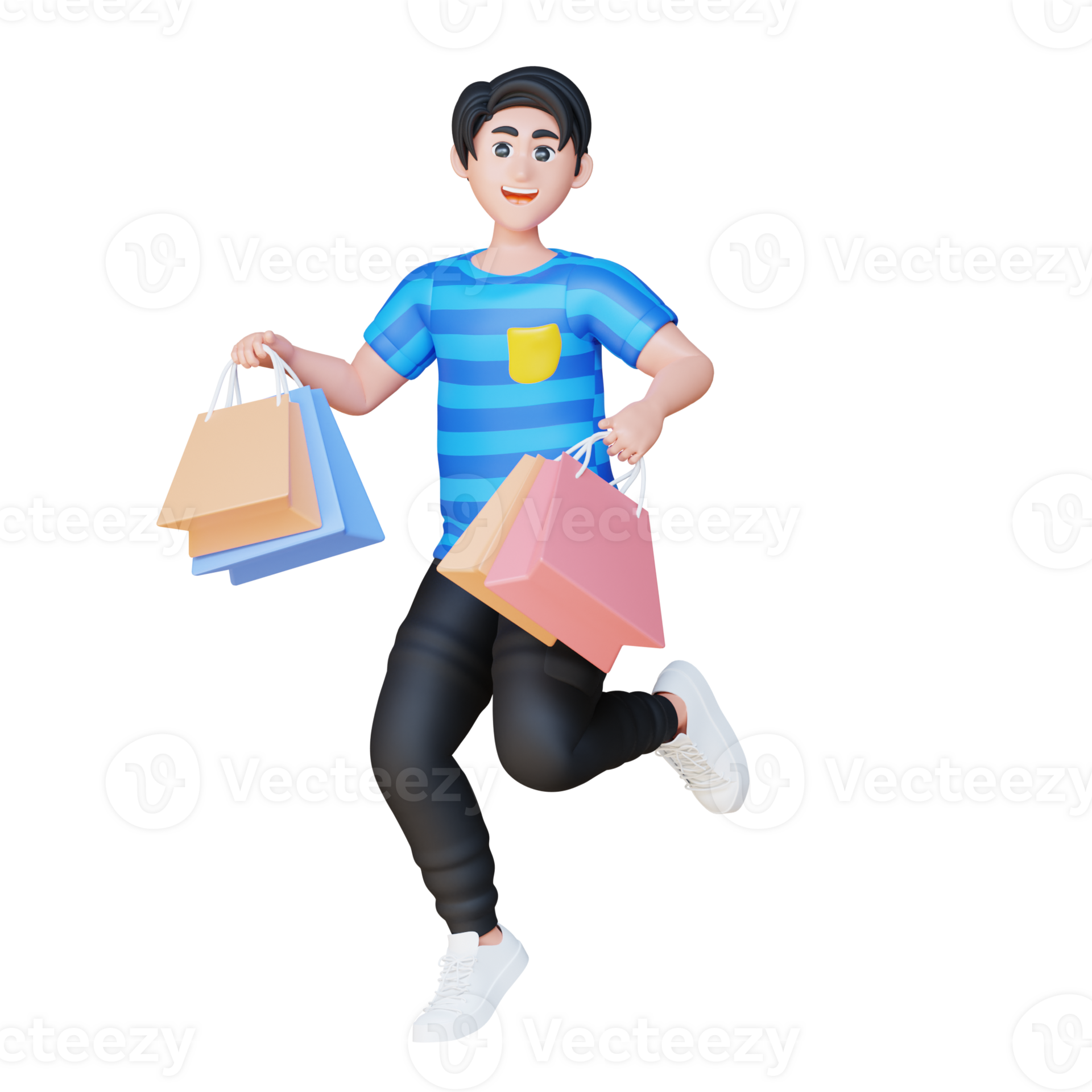 3d Illustration Character Dancing With Shopping Bag 40502072 Png