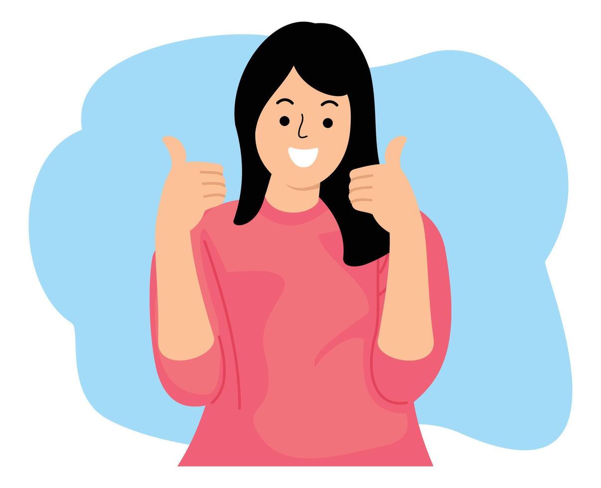 happy smiling young girl showing thumbs up gesture with both hands ... happy smiling young girl showing thumbs up gesture with both hands ...