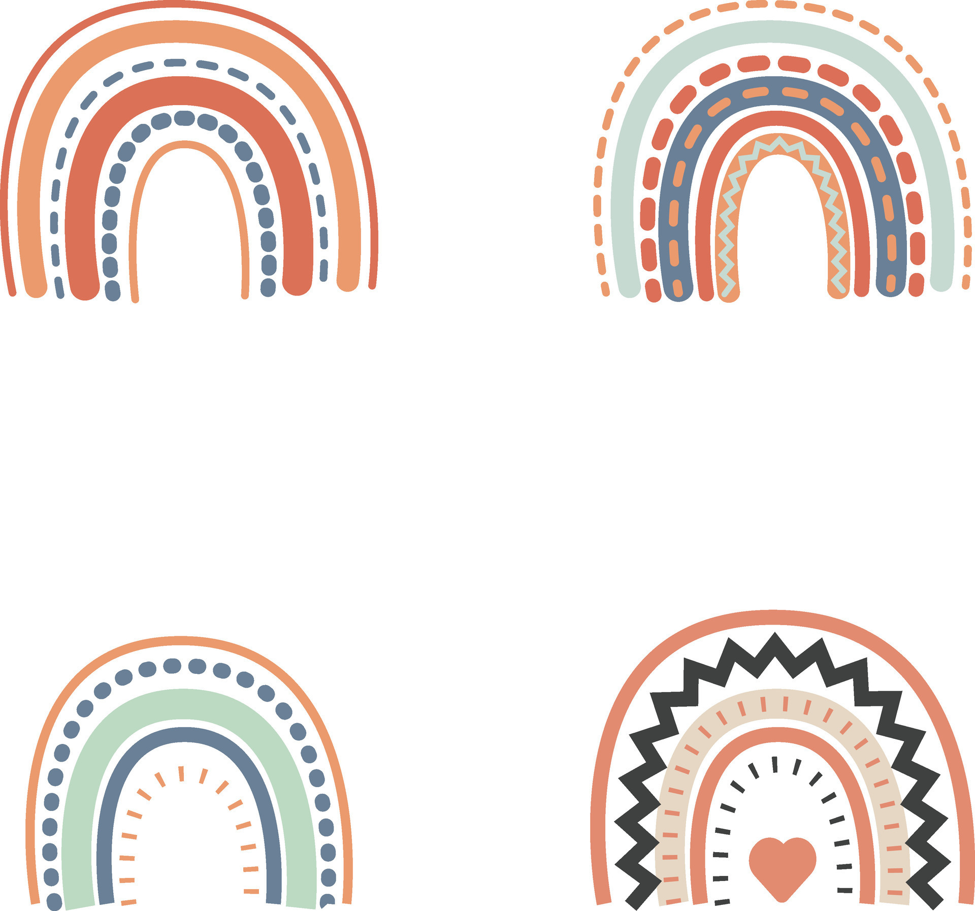 Rainbow Boho Icon Set. Scandinavian Style, On White Background ...
