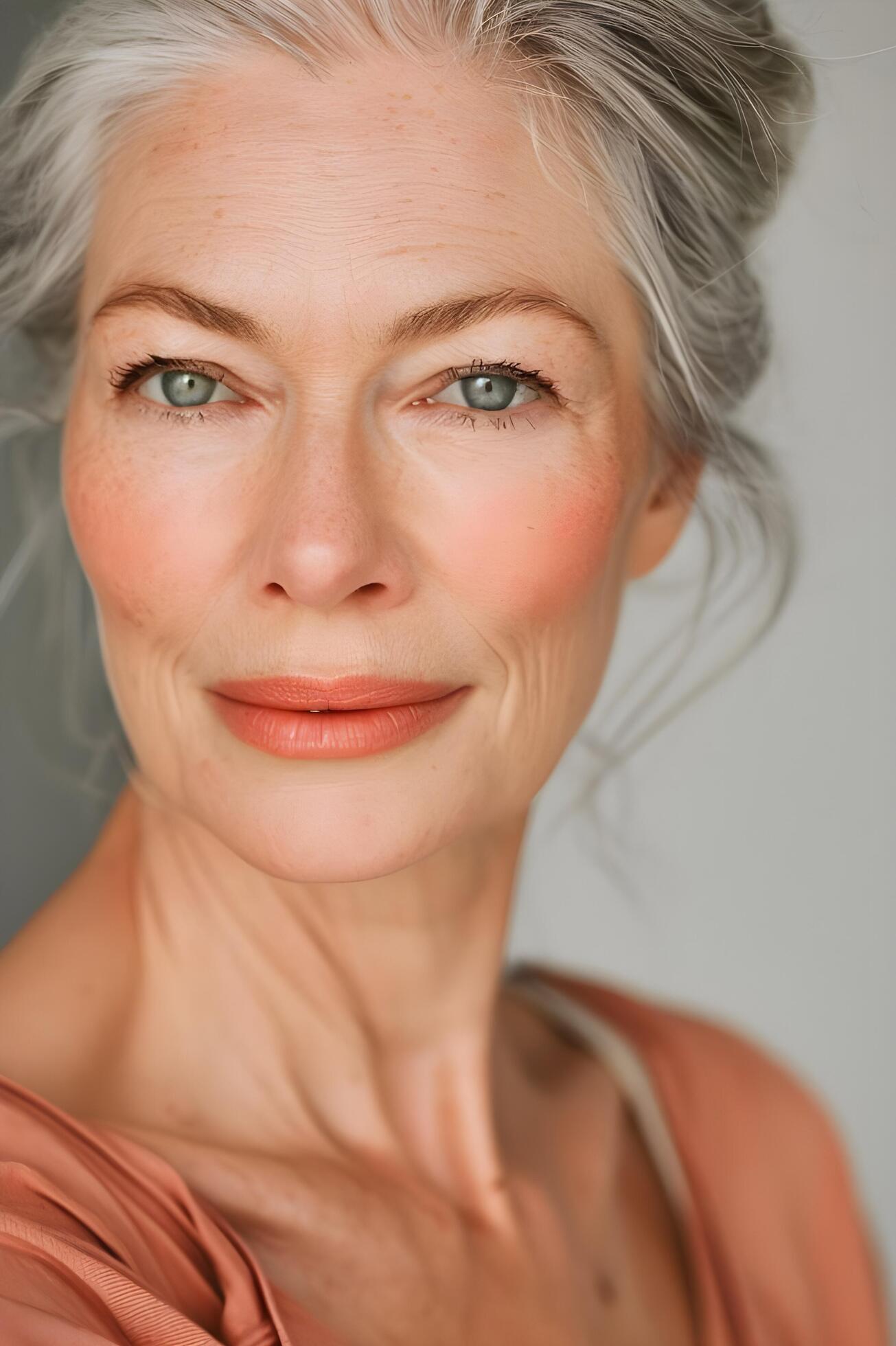 AI generated Timeless Beauty Senior Woman Radiates Grace in Peach Fuzz ...