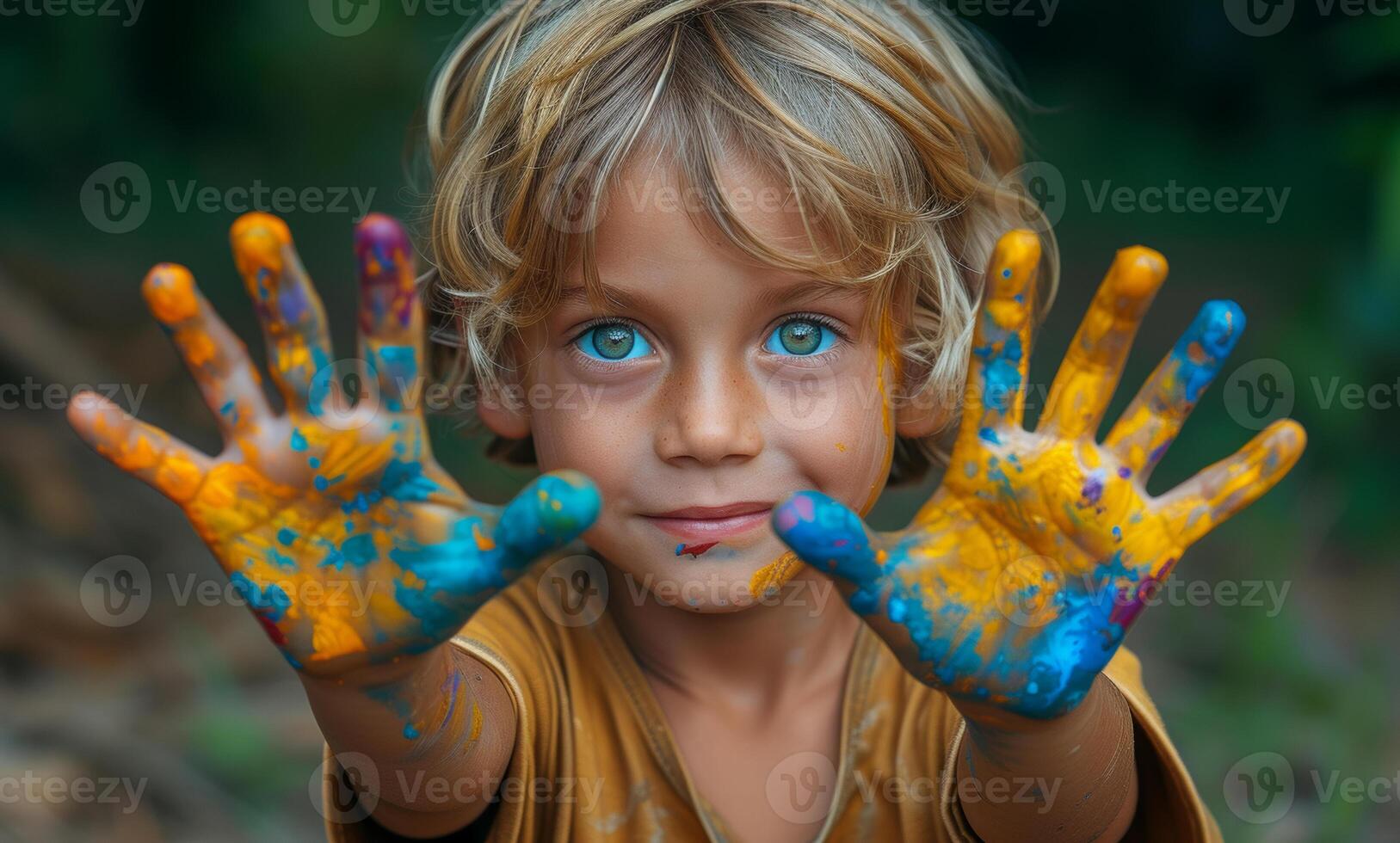 AI generated Boy shows his hands painted with colors. 40517393 Stock ... AI generated Boy shows his hands painted with colors. 40517393 Stock ...