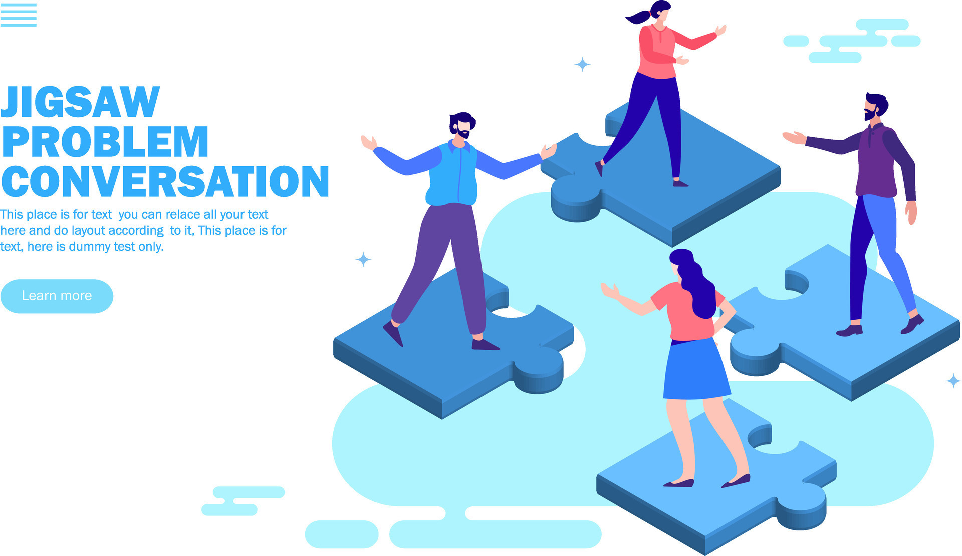 team solving problem with standing on jigsaw puzzle and discussion ...