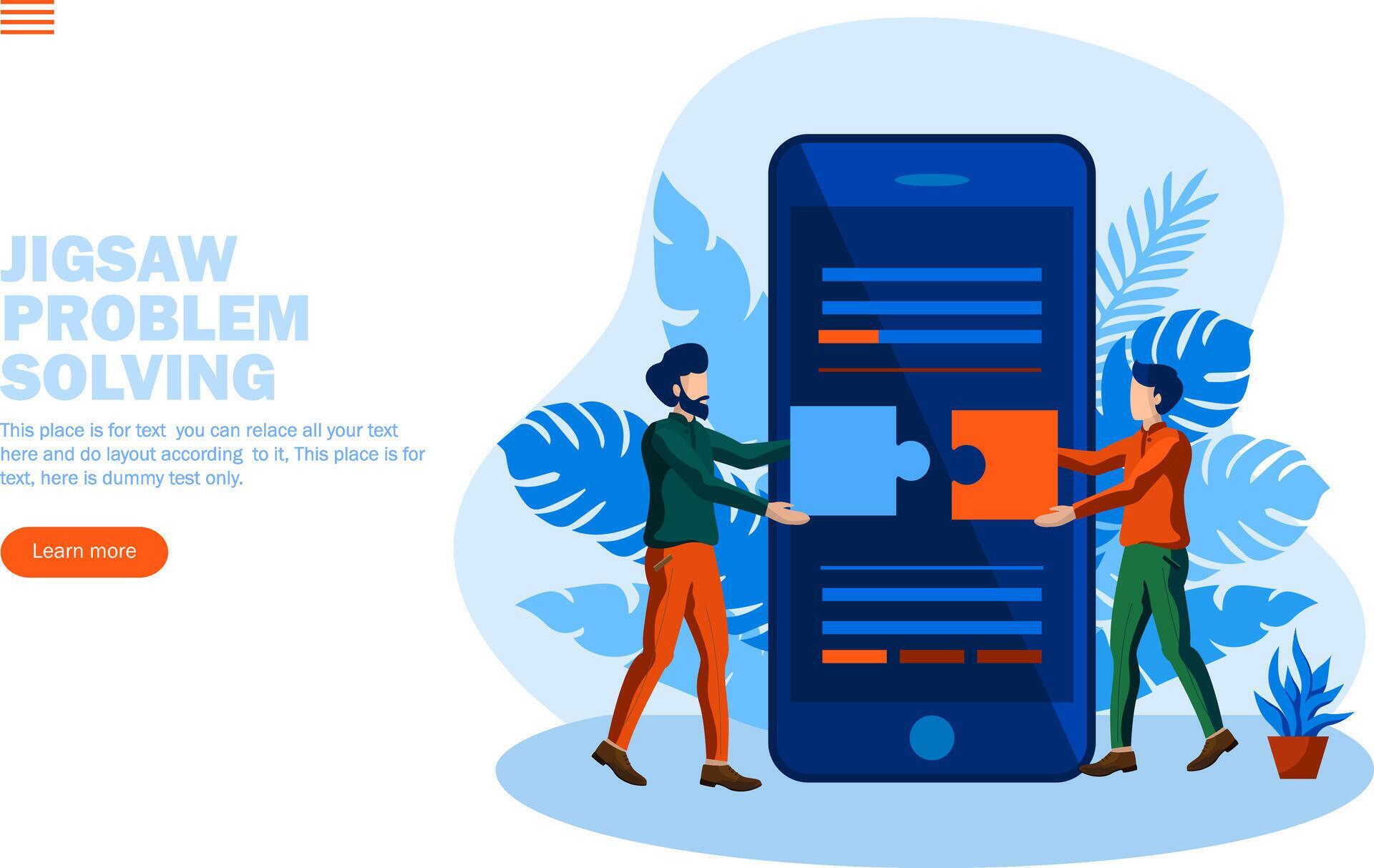 problem solving with jigsaw and two person conversation with mobile in ...