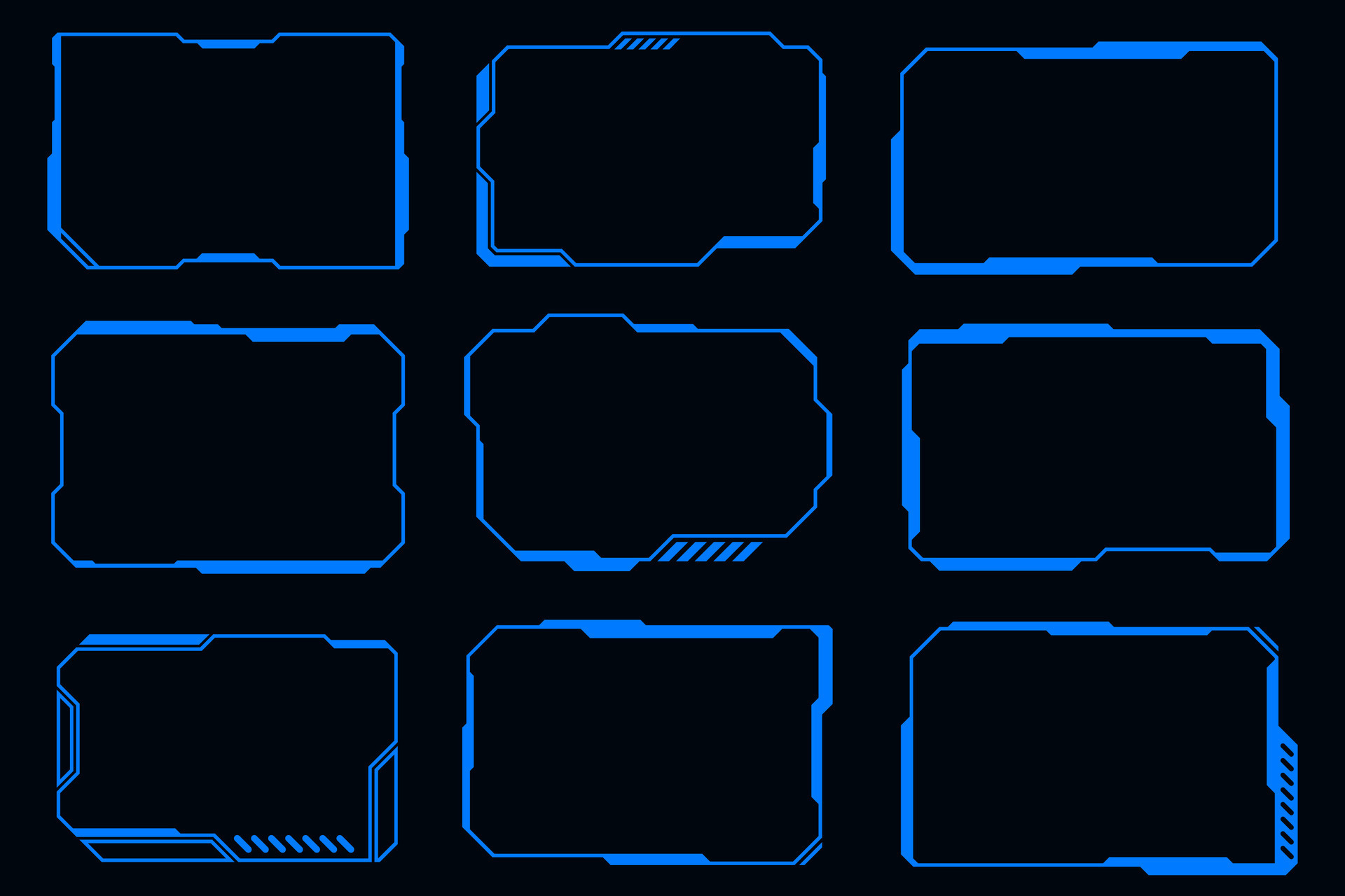 Vector technology futuristic set hi tech frame element. HUD focus sci-fi square shape design ...