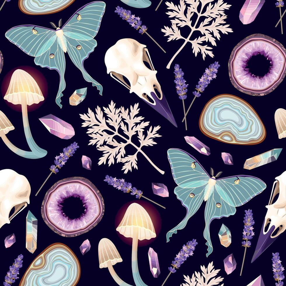 Vector seamless pattern with geodes and moths 40521767 Vector Art at Vecteezy