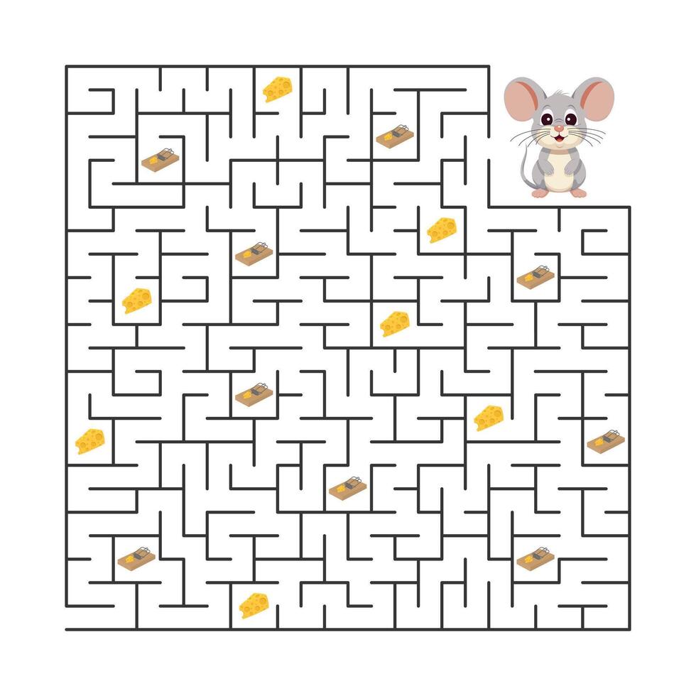 Vector illustration. Children's puzzle. Help the mouse collect cheese ...
