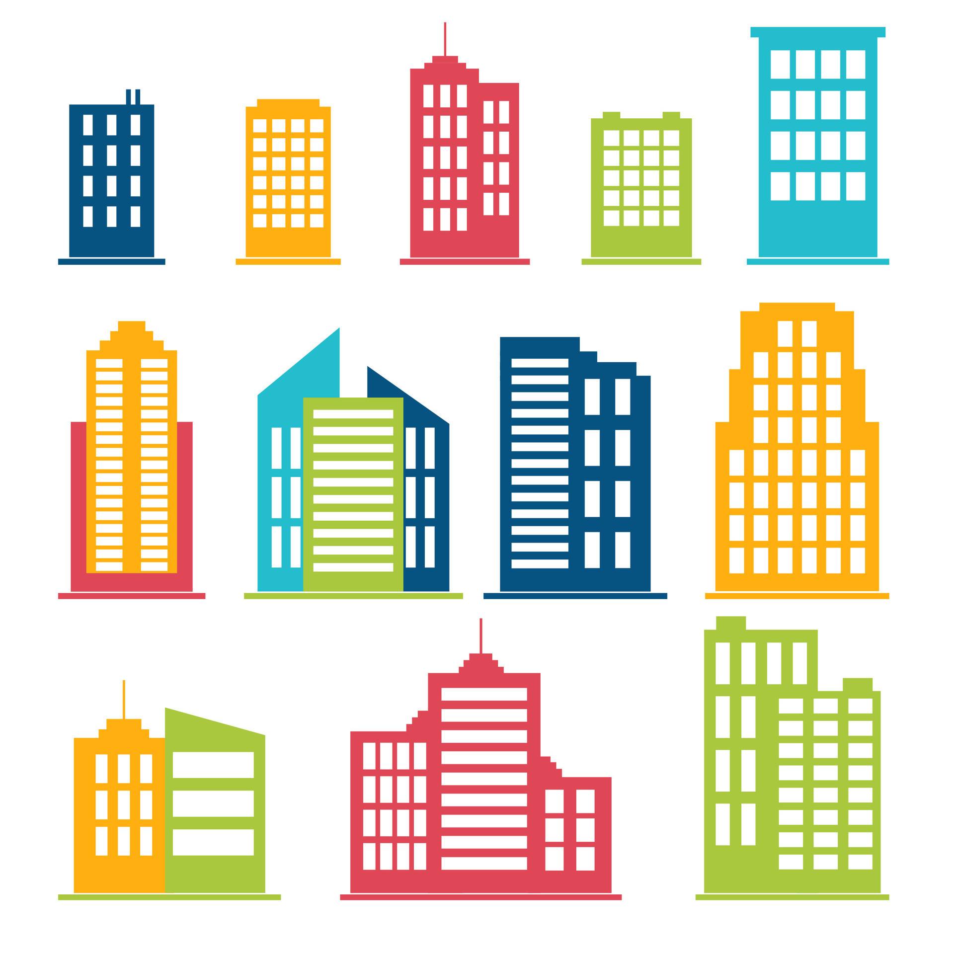 Building icons set in color 40537108 Vector Art at Vecteezy