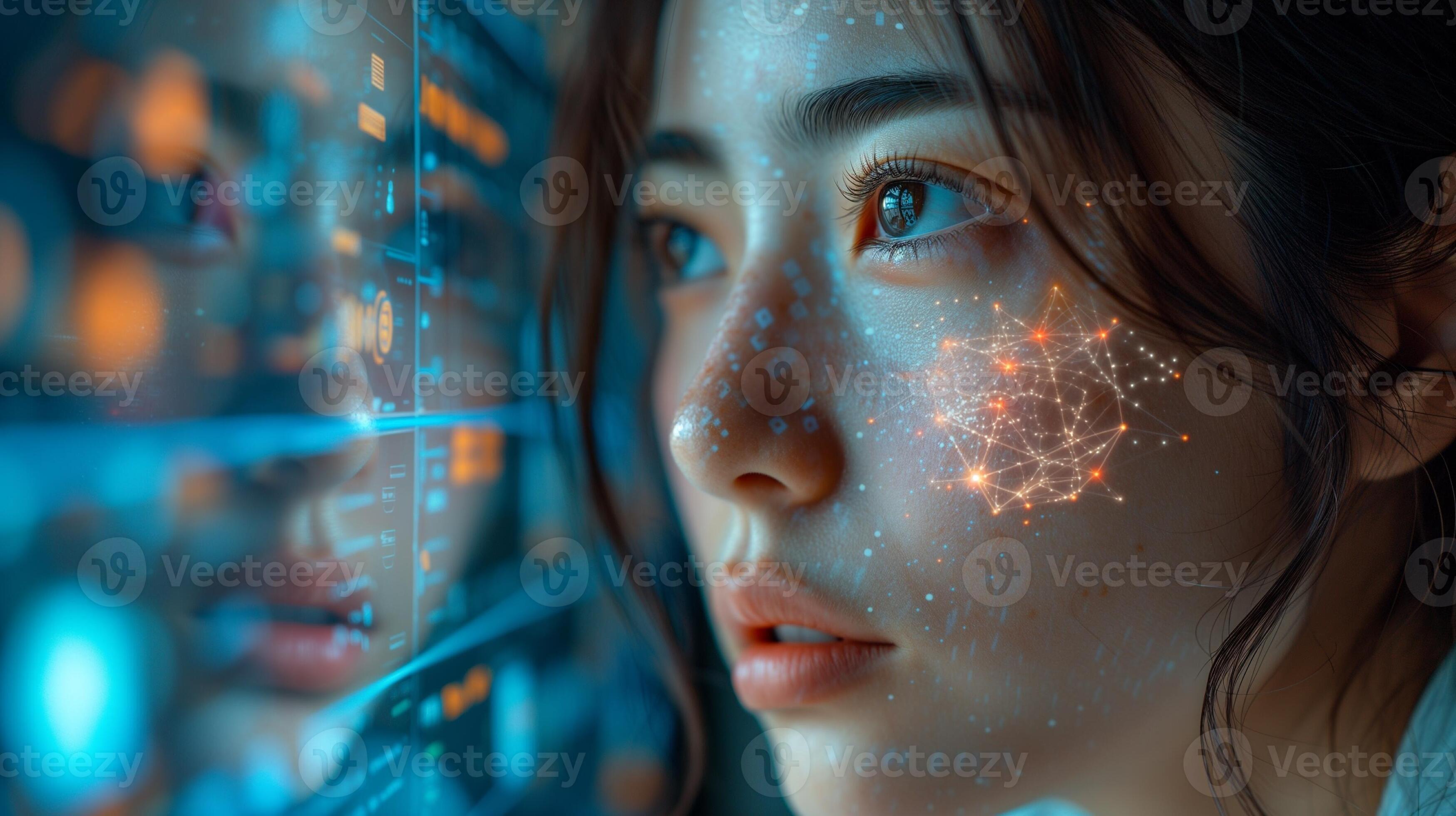 AI generated Future Interaction Woman with Neural Interface Device Explores Singularity 40545300 ...